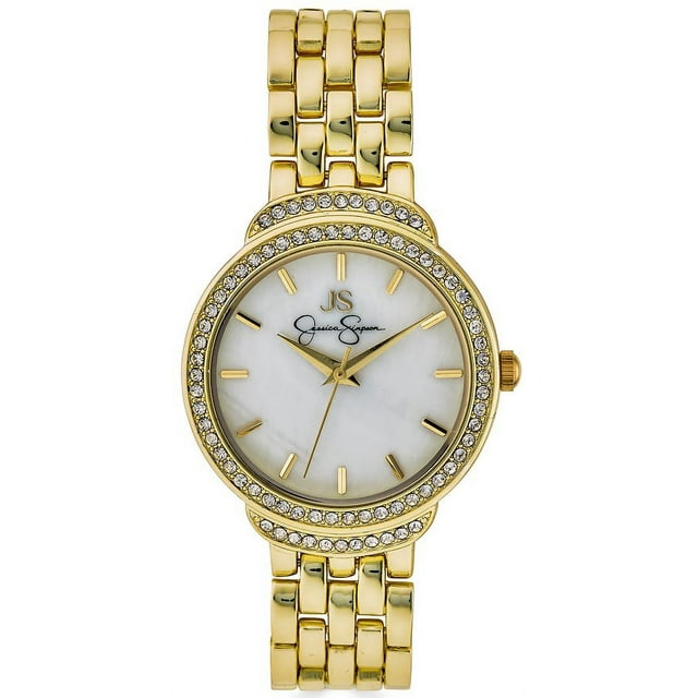 Jessica Simpson Ladies 35mm Gold Tone Crystal Accent Genuine Mother Of ...