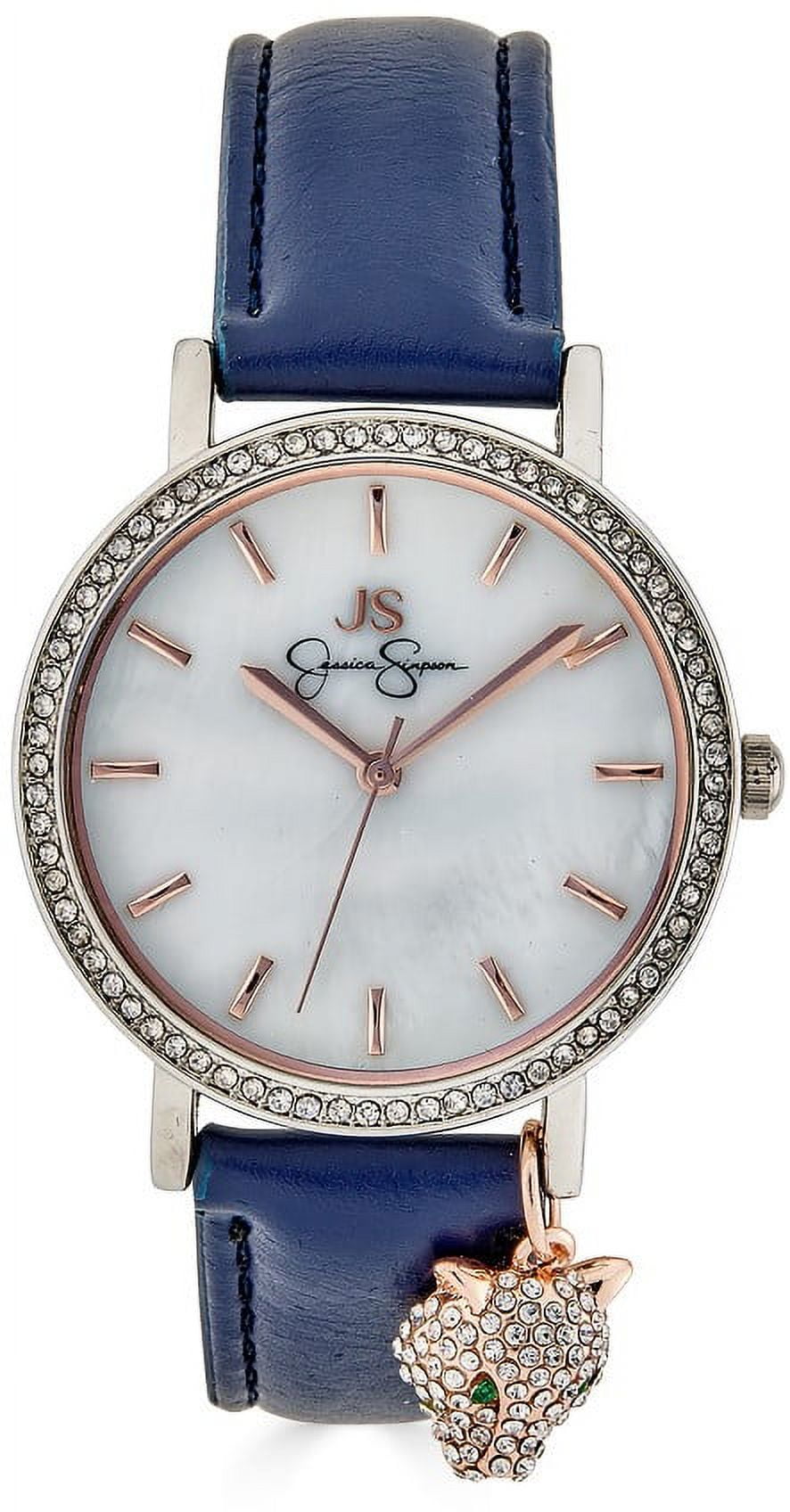 Jessica Simpson Ladies 38mm Silver Tone Crystal Accent Genuine Mother ...