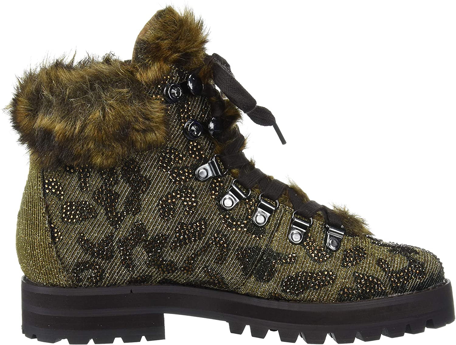 Jessica Simpson Norina Bronze Leopard Multi Fur Lined Combat Lace Up ...