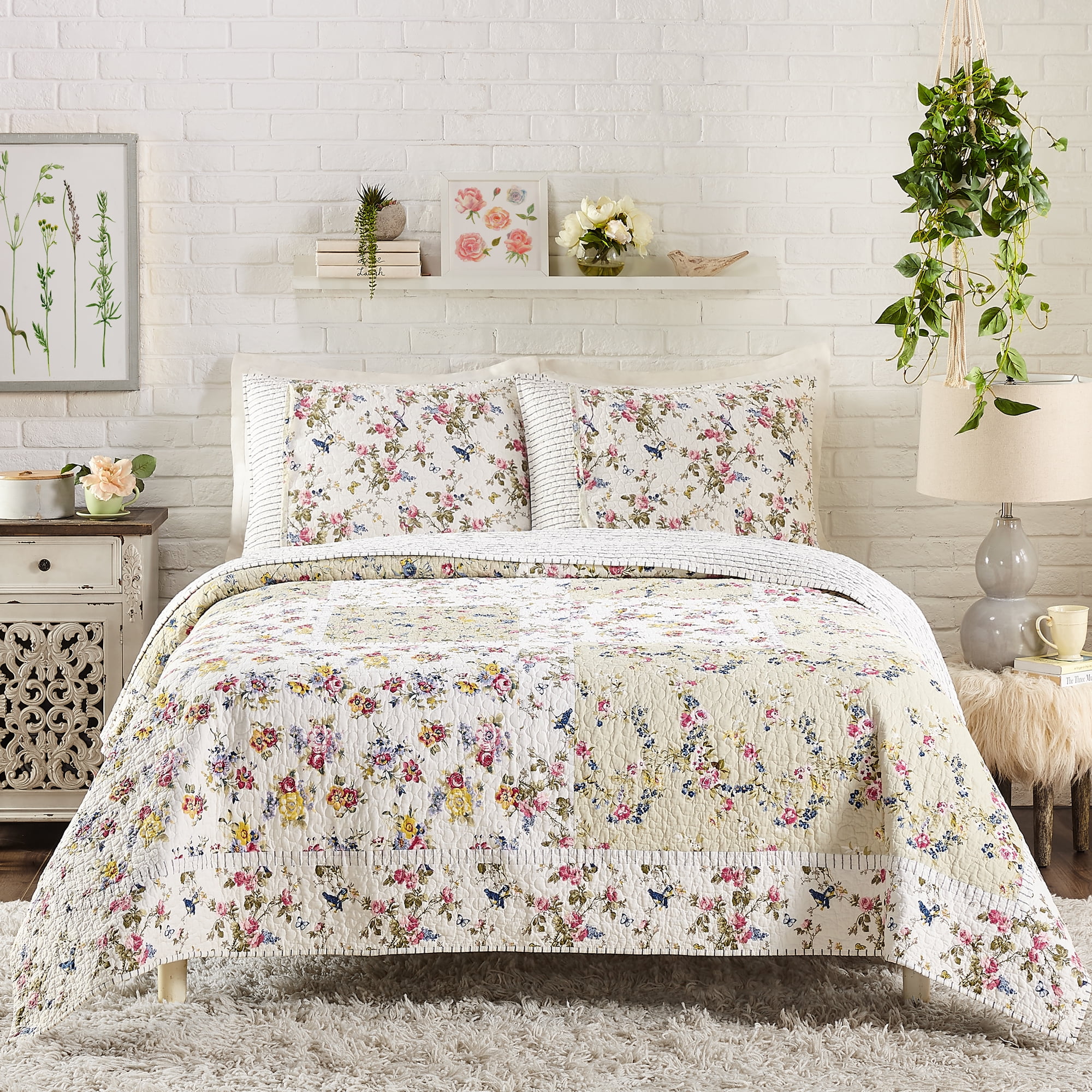 Jessica Simpson Phillipa Floral Full/Queen 3-Piece Quilt Set - Walmart.com