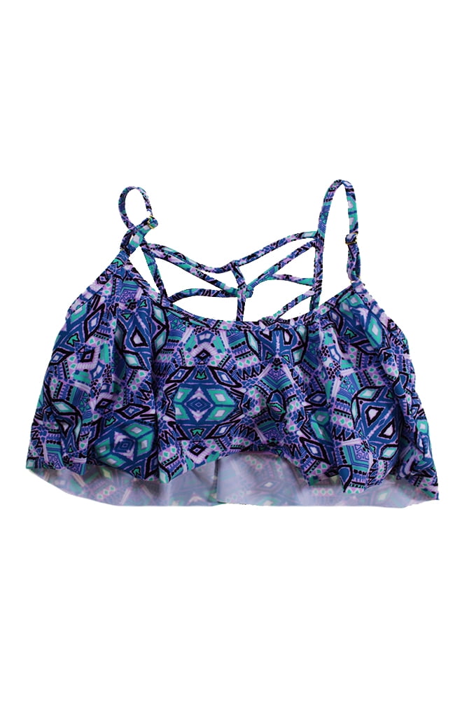 Jessica Simpson Pink Teal Printed Flounce Bikini Top S