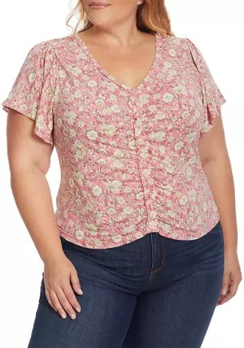 Jessica Simpson Plus Size Short Flutter Sleeve Cinch Front Ophelia ...