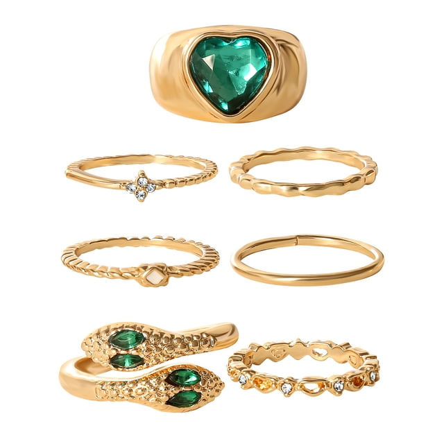 Jessica Simpson Ring Set, Set of 6 Gold Tone with Variety and Green ...