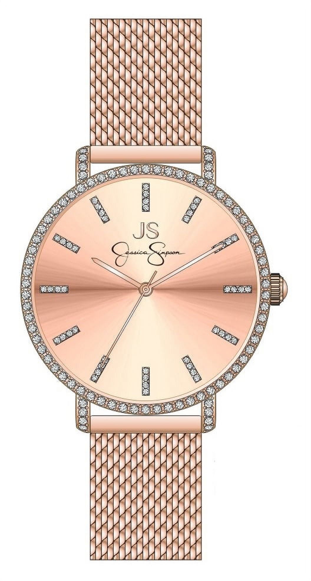 Jessica Simpson Rose Gold Tone 36mm Crystal Encrusted Adjustable Mesh ...