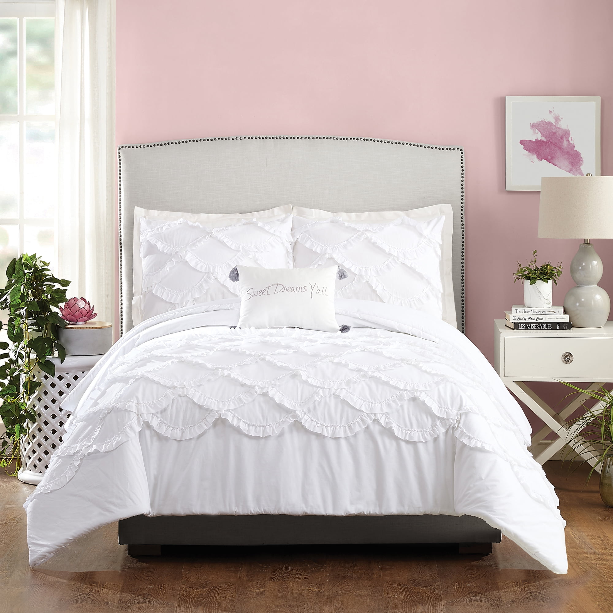 Brandclub - Jessica Simpson Ruffled Scallop White Full/Queen 4-Piece ...