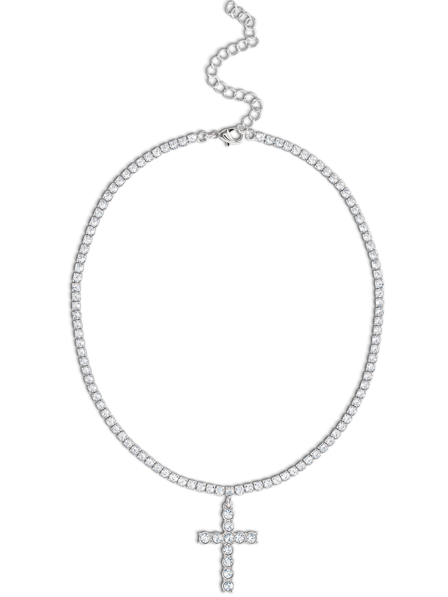 Jessica Simpson Women's Pave Cubic Zirconia Cross Necklace, 15" + 3 ...