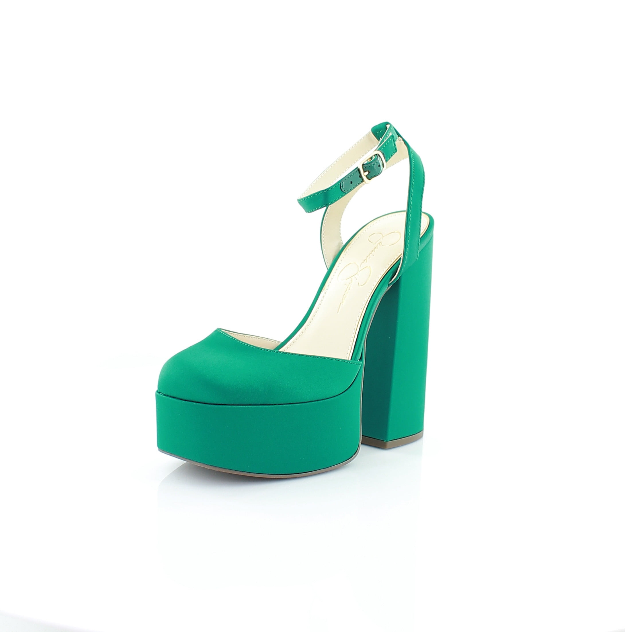 Jessica Simpson Skilla Gem Green Satin Platform Pump Buckle Strap ...