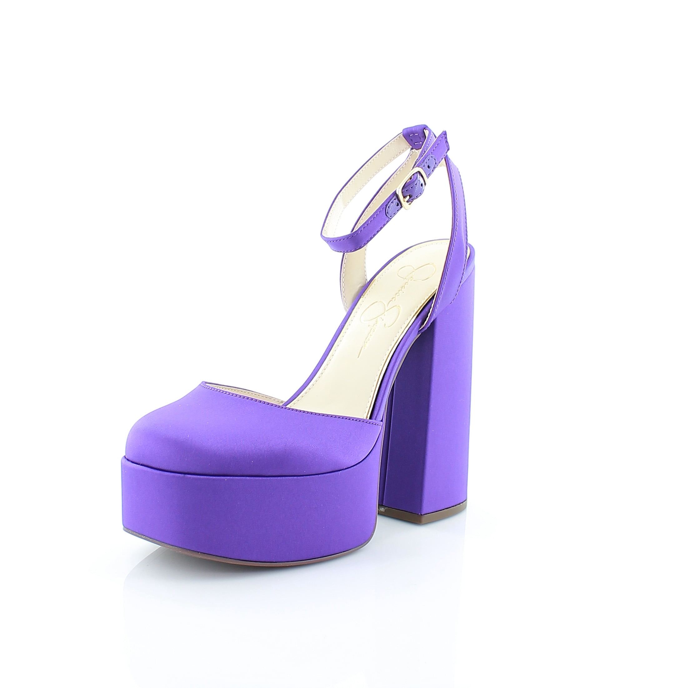 Jessica Simpson Skilla Purple Satin Platform Pump Buckle Strap Block ...