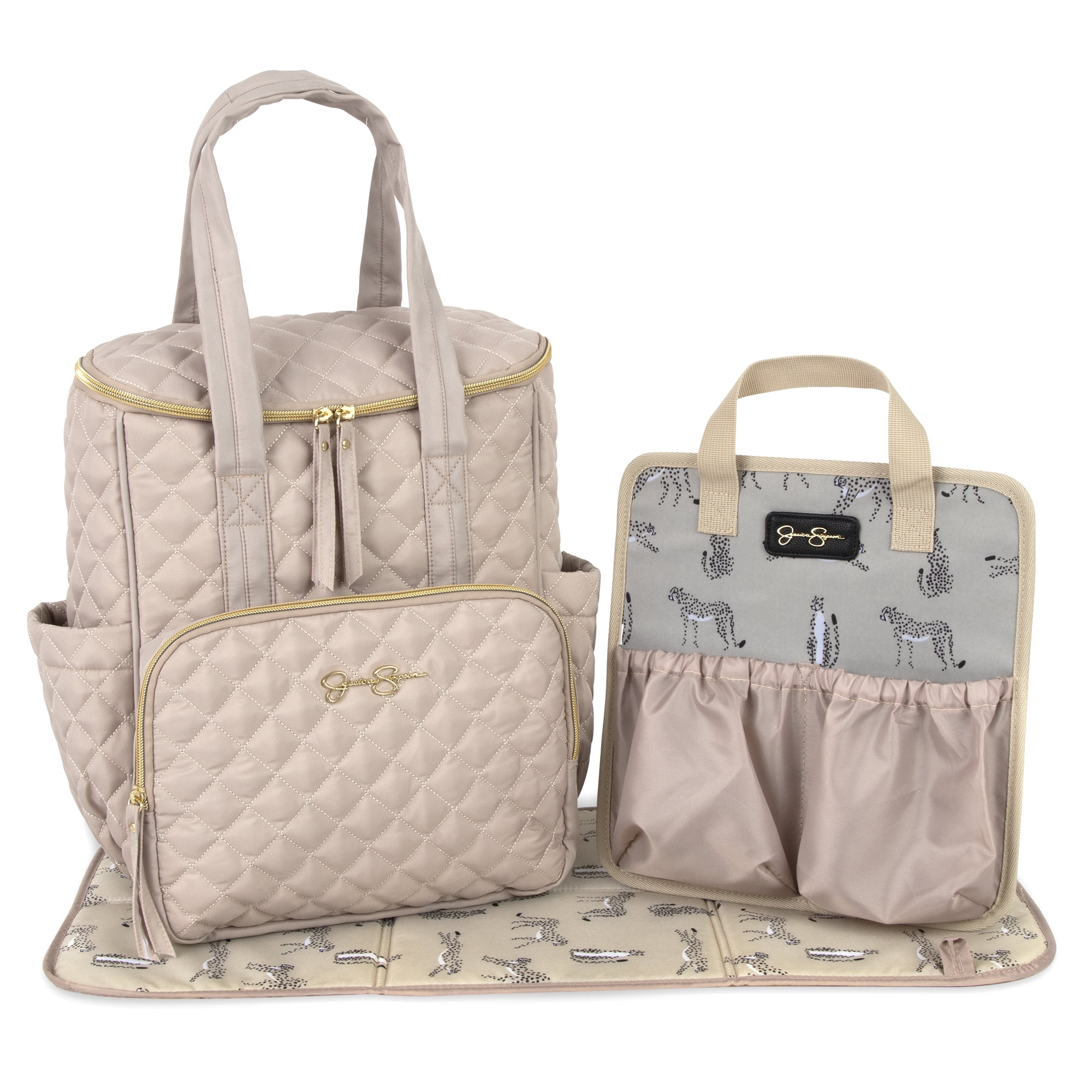 Jessica Simpson Taupe Diamond Quilted Multi-Pocket Dual Zipper Closure ...