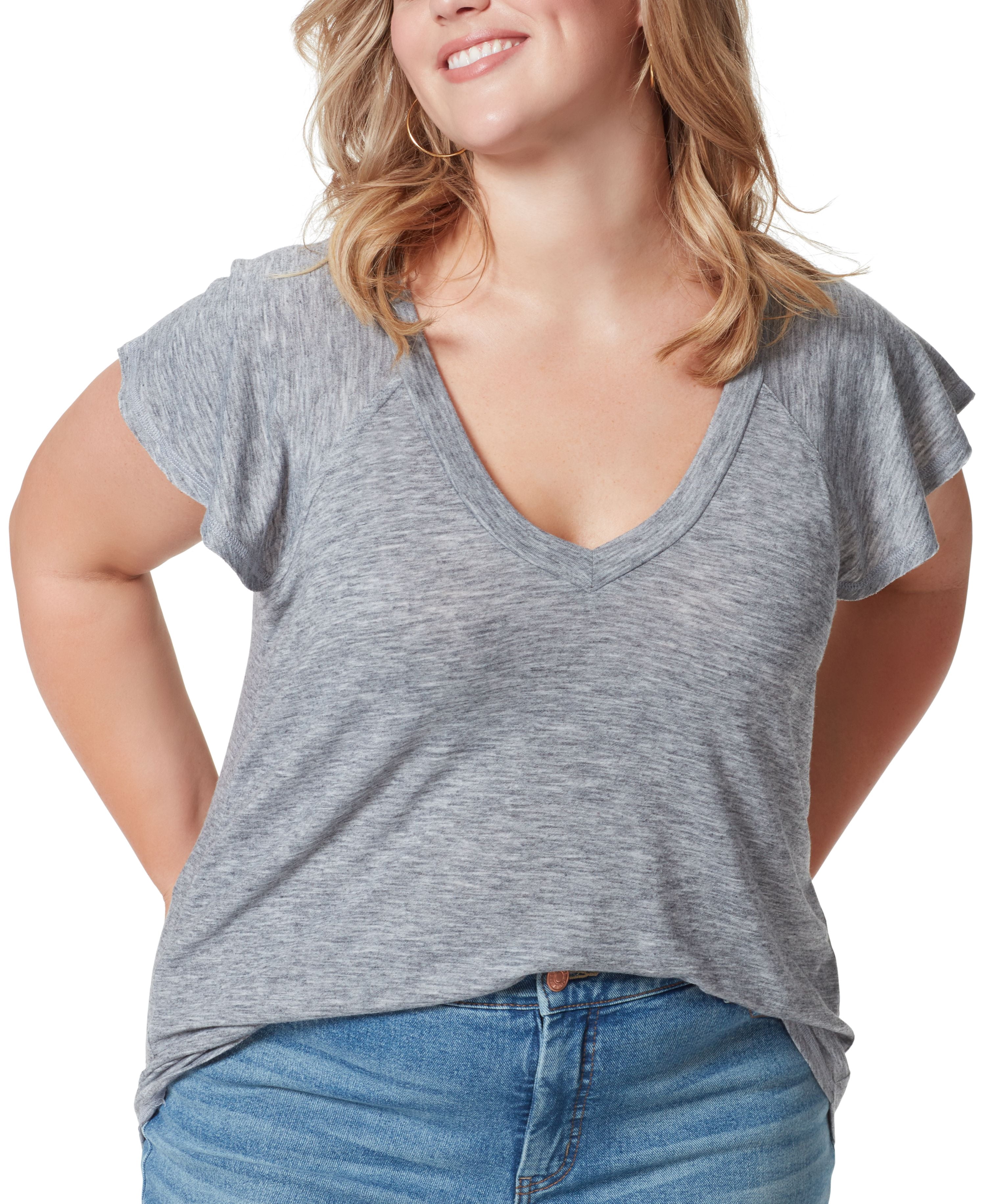 Jessica Simpson Trendy Plus Size Gracie Cotton Flutter Sleeve Top Black ...
