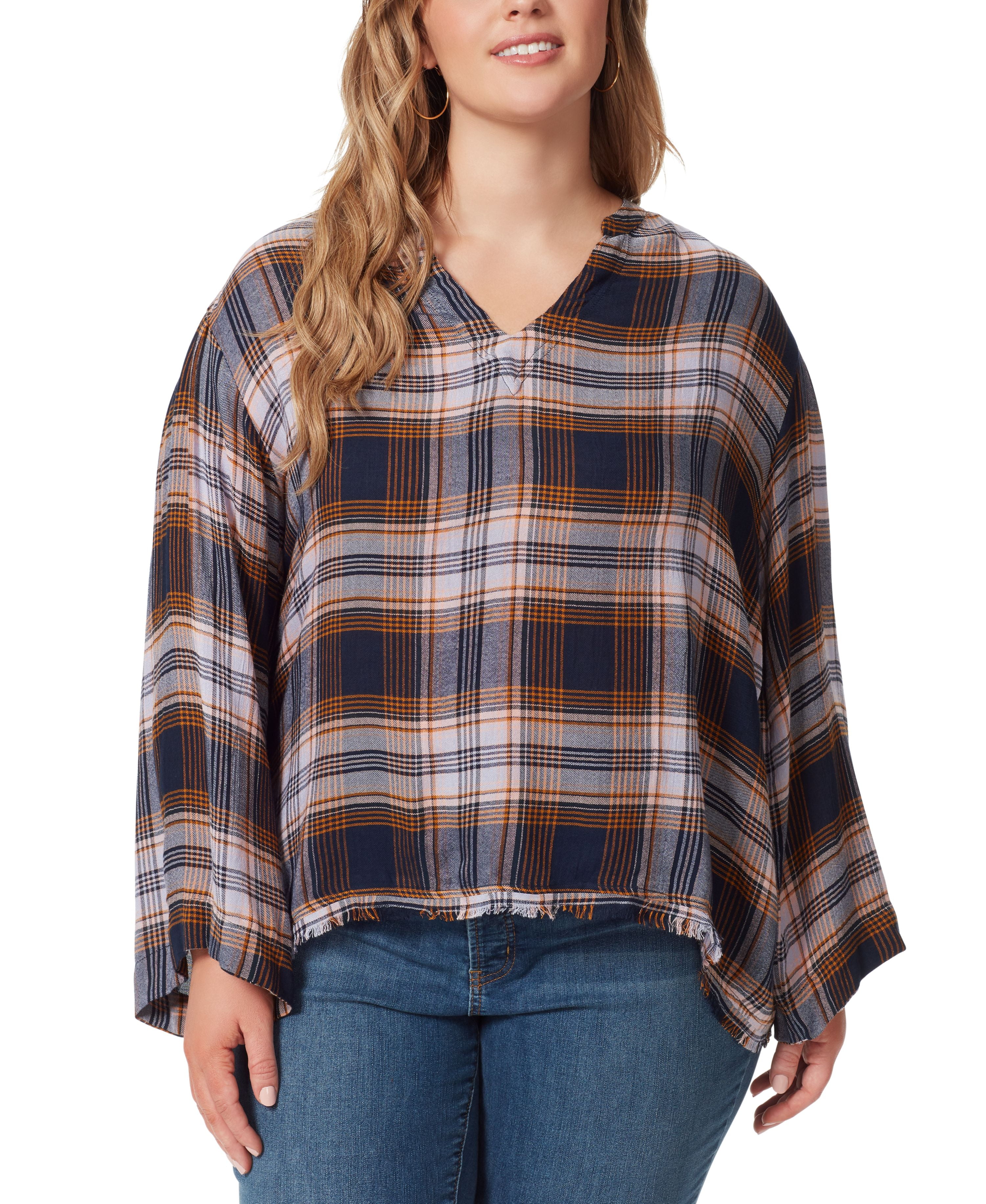 Jessica Simpson Trendy Plus Size Jenna Plaid Notch Neck Top Festive ...