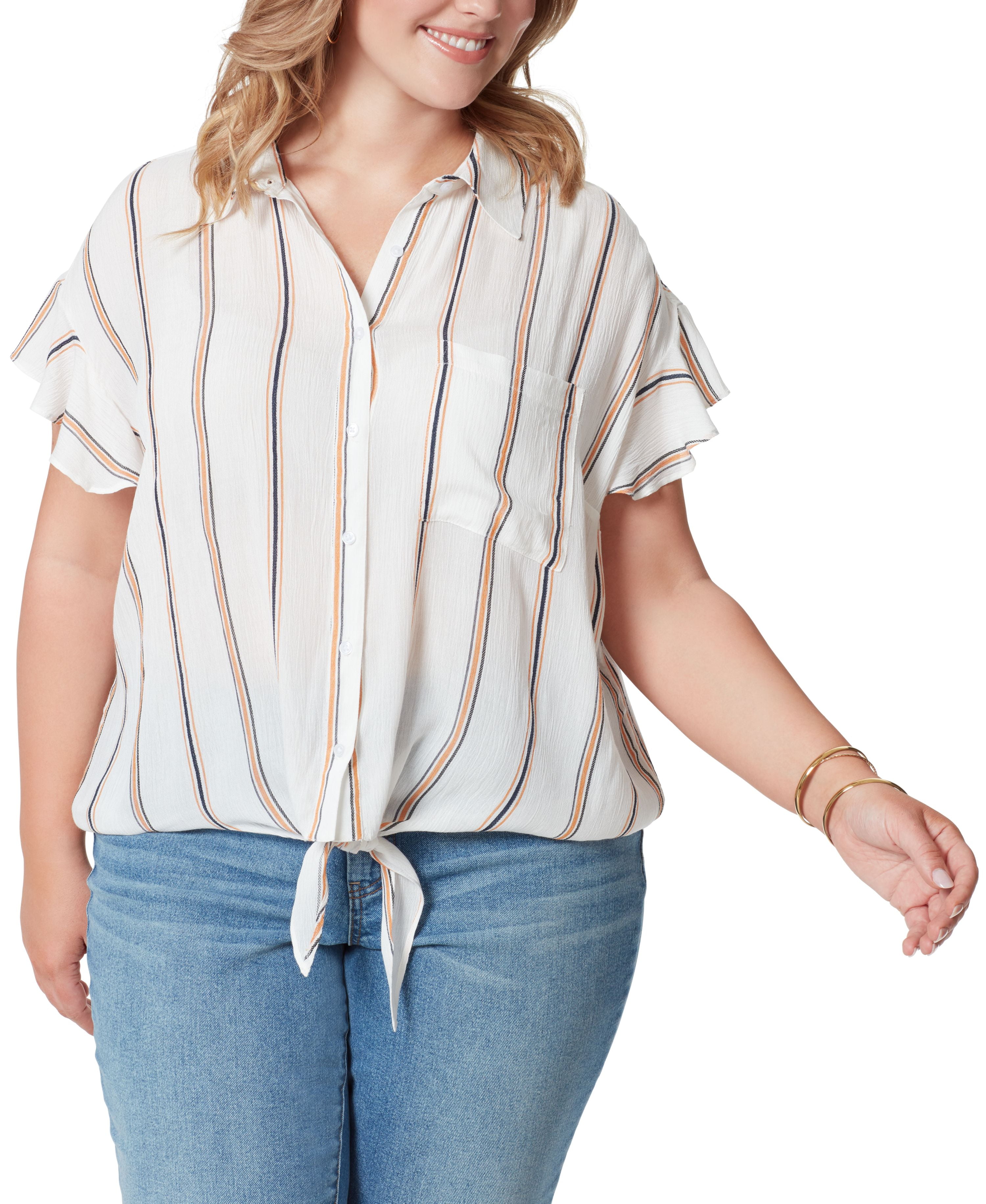 Jessica Simpson Trendy Plus Size Rhea Striped Button Front Top Moxy ...