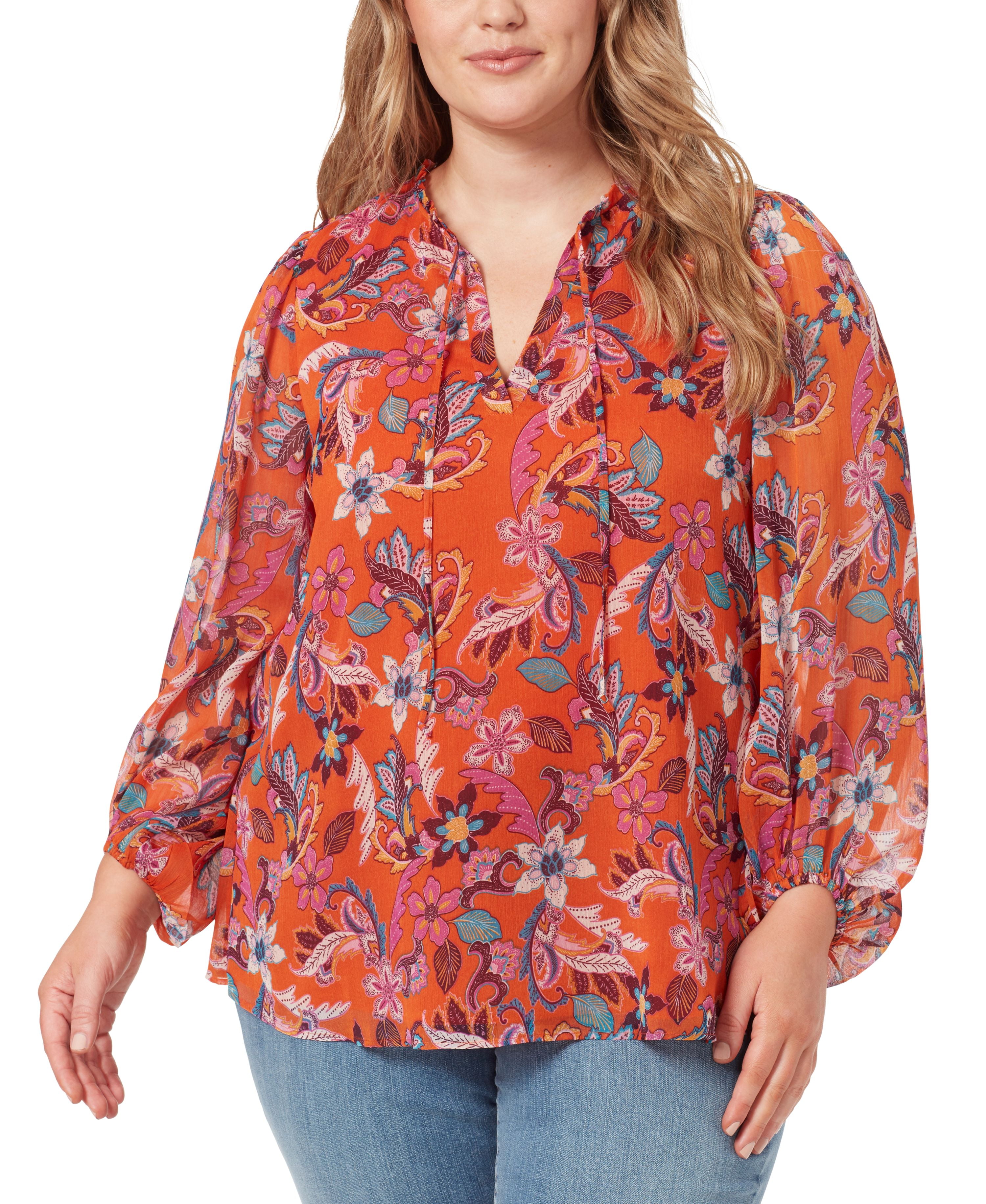 Jessica Simpson Trendy Plus Size Ruby Peasant Top Vibrant Bouquet 1X ...