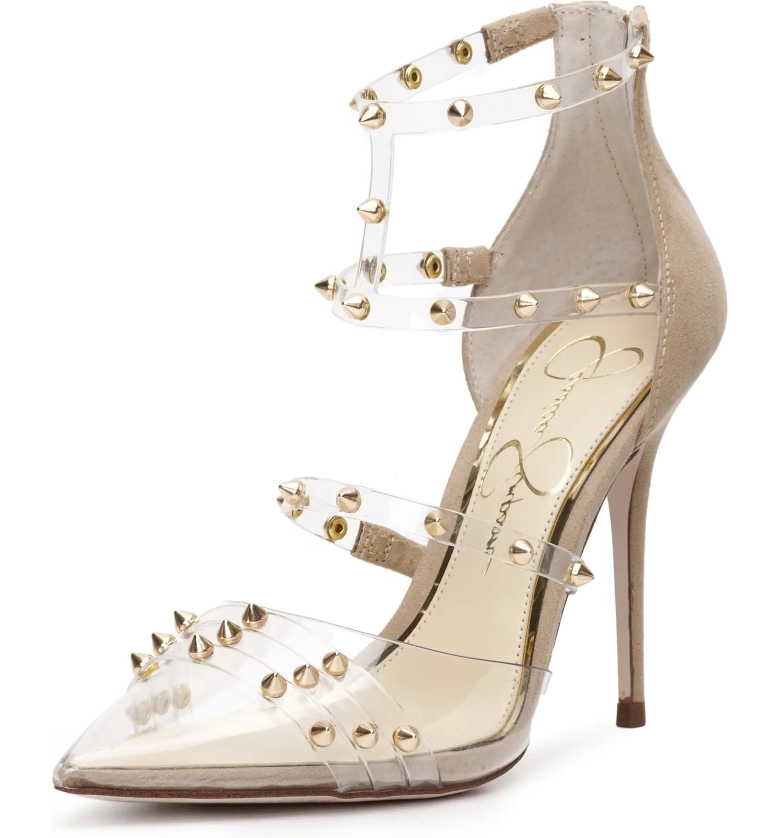 Jessica Simpson Wavery Clear Almond Zip Studded Pointed Toe Stiletto ...