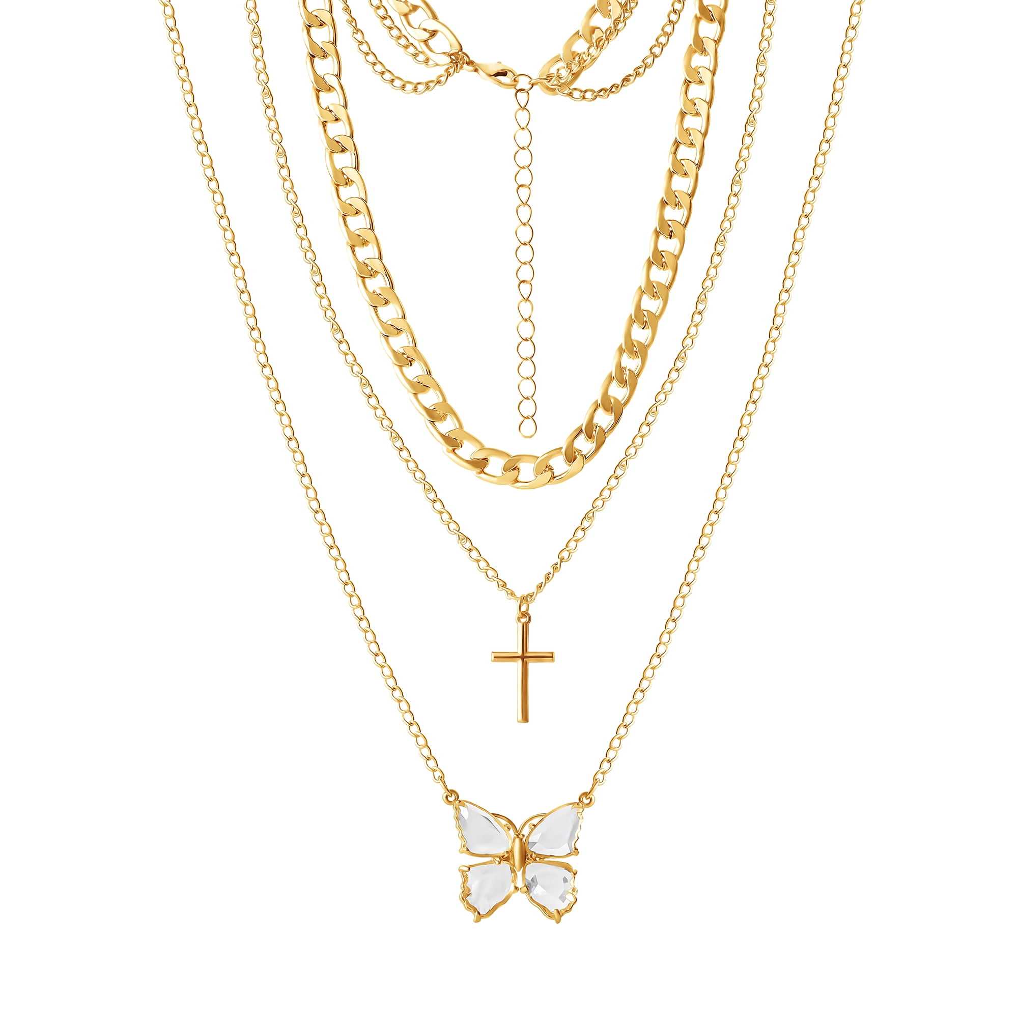 Jessica Simpson Women's Butterfly and Cross Layered Necklace - Walmart.com