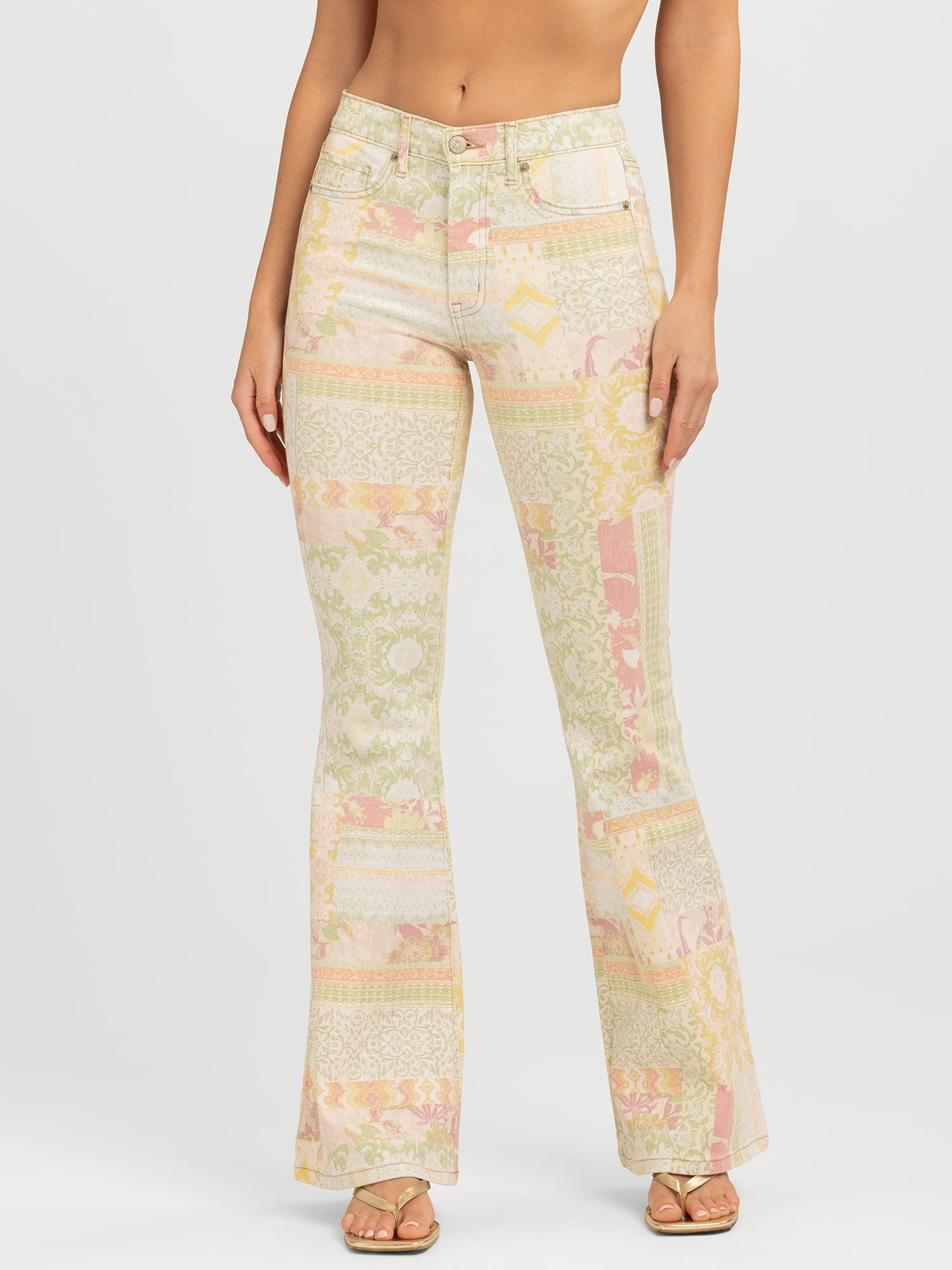 Jessica Simpson Women's Daisy Fitted Print Flare Jeans, 32.5" Inseam ...