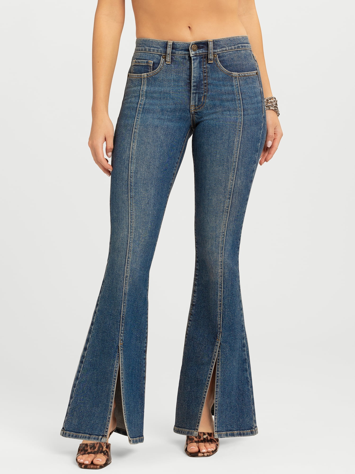 Jessica Simpson Women's Daisy Fitted Flare Jeans with Front Slits, 34.5 ...