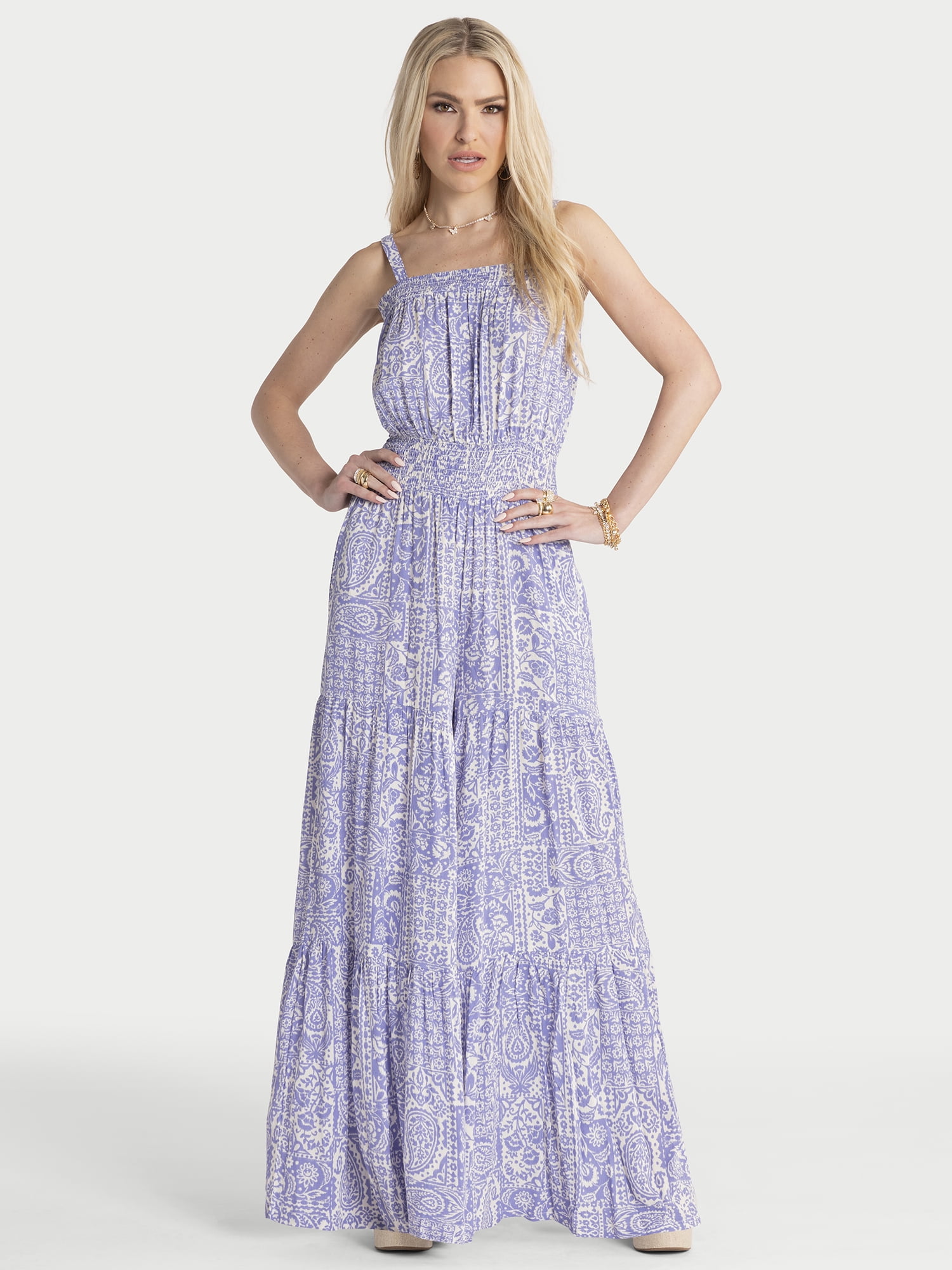 Jessica Simpson Women's Delene Smocked Wide Leg Jumpsuit, 30.5" Inseam ...