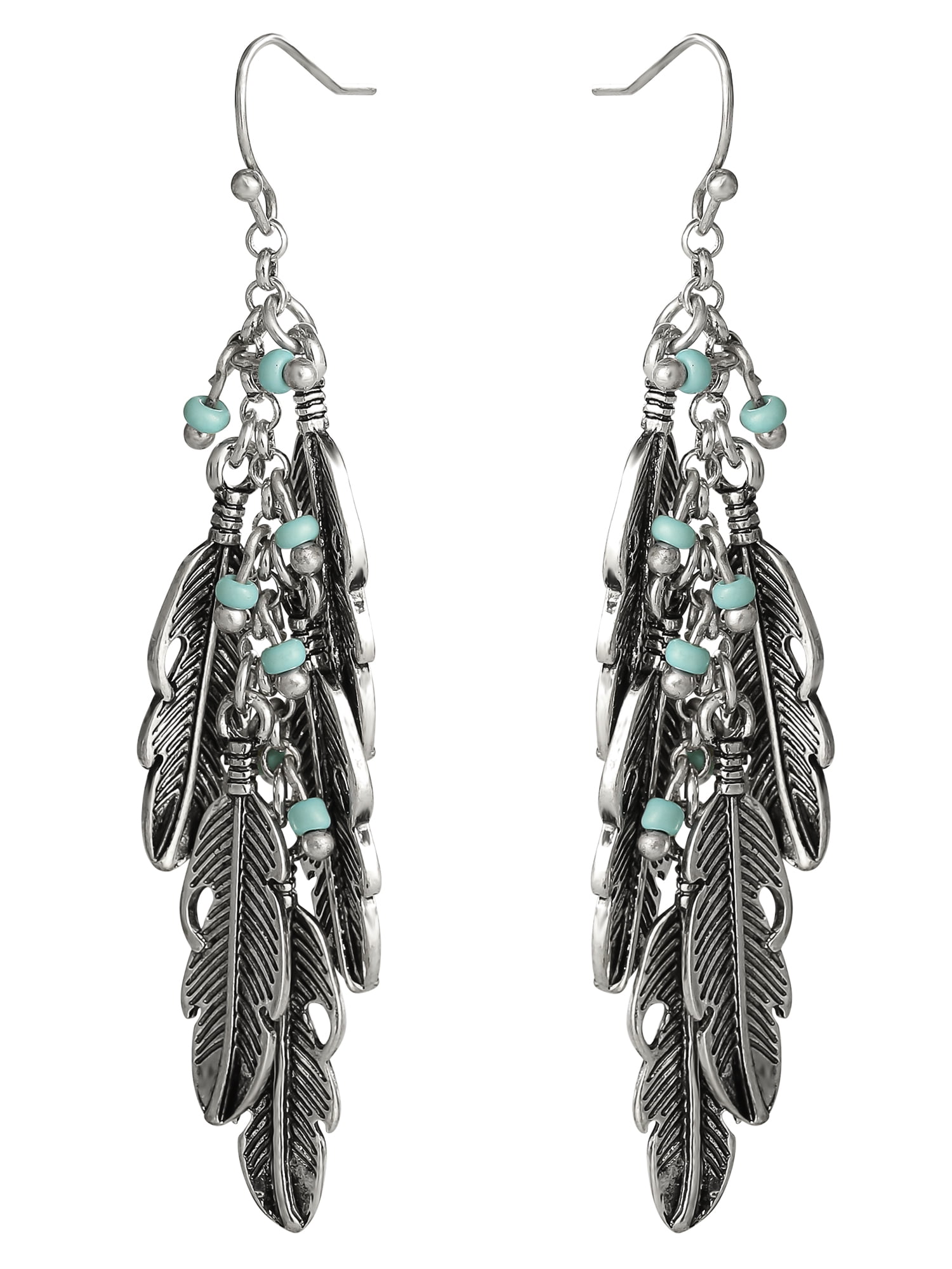 Jessica Simpson Women’s Feather and Faux Turquoise Dangle Earrings ...