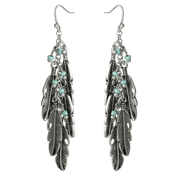 Jessica Simpson Women's Feather Faux Turquoise Dangle Earrings - Walmart.com