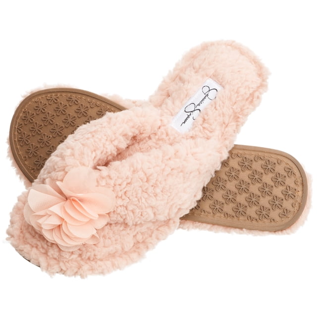 Jessica Simpson Women's Fluffy Pom Thong House Slide on Slippers with ...
