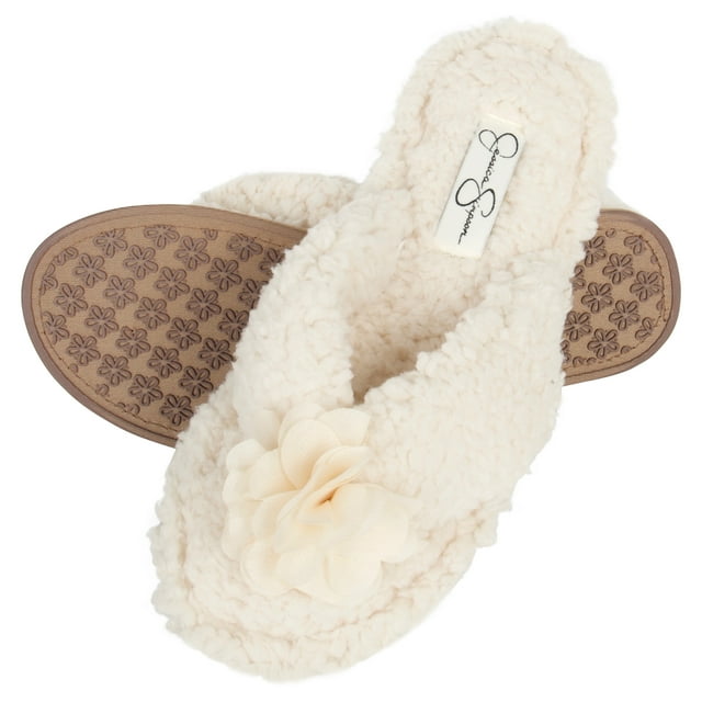 Jessica Simpson Women's Fluffy Pom Thong House Slide on Slippers with ...