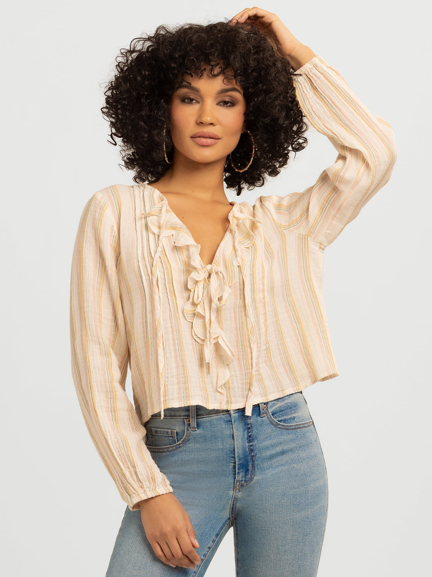 Jessica Simpson Women's Hilaria Cotton Ruffle Top with Long Sleeves ...