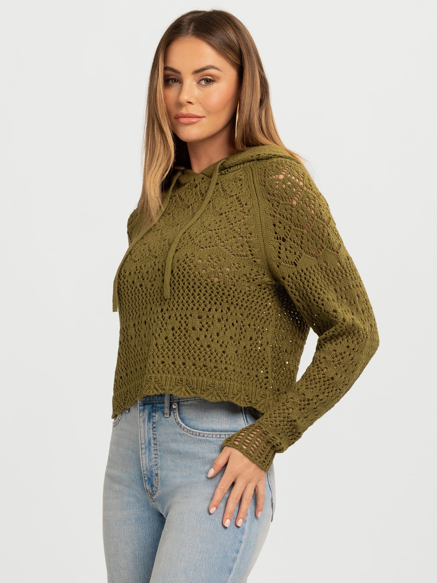 Jessica Simpson Women's Mikaela Pointelle Hoodie Sweater with Long ...