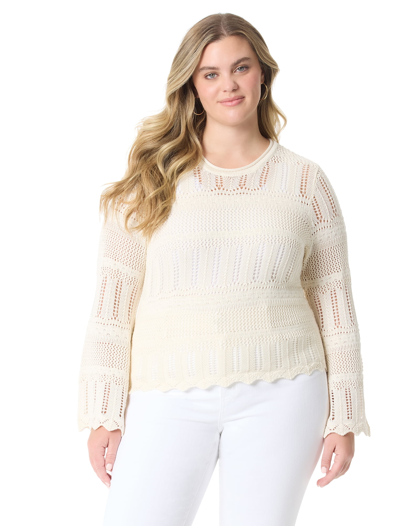 Jessica Simpson Women's and Women's Plus Pointelle Pullover, Sizes XS ...