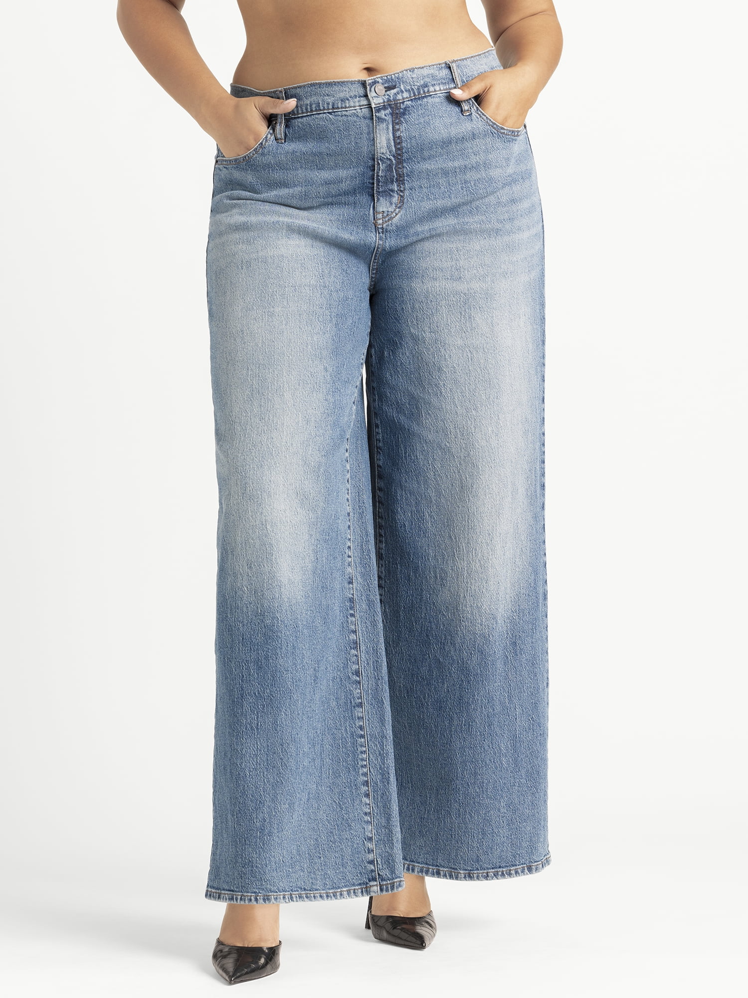 Jessica Simpson Women's and Women's Plus Freesia Wide Leg Jeans, 30 ...