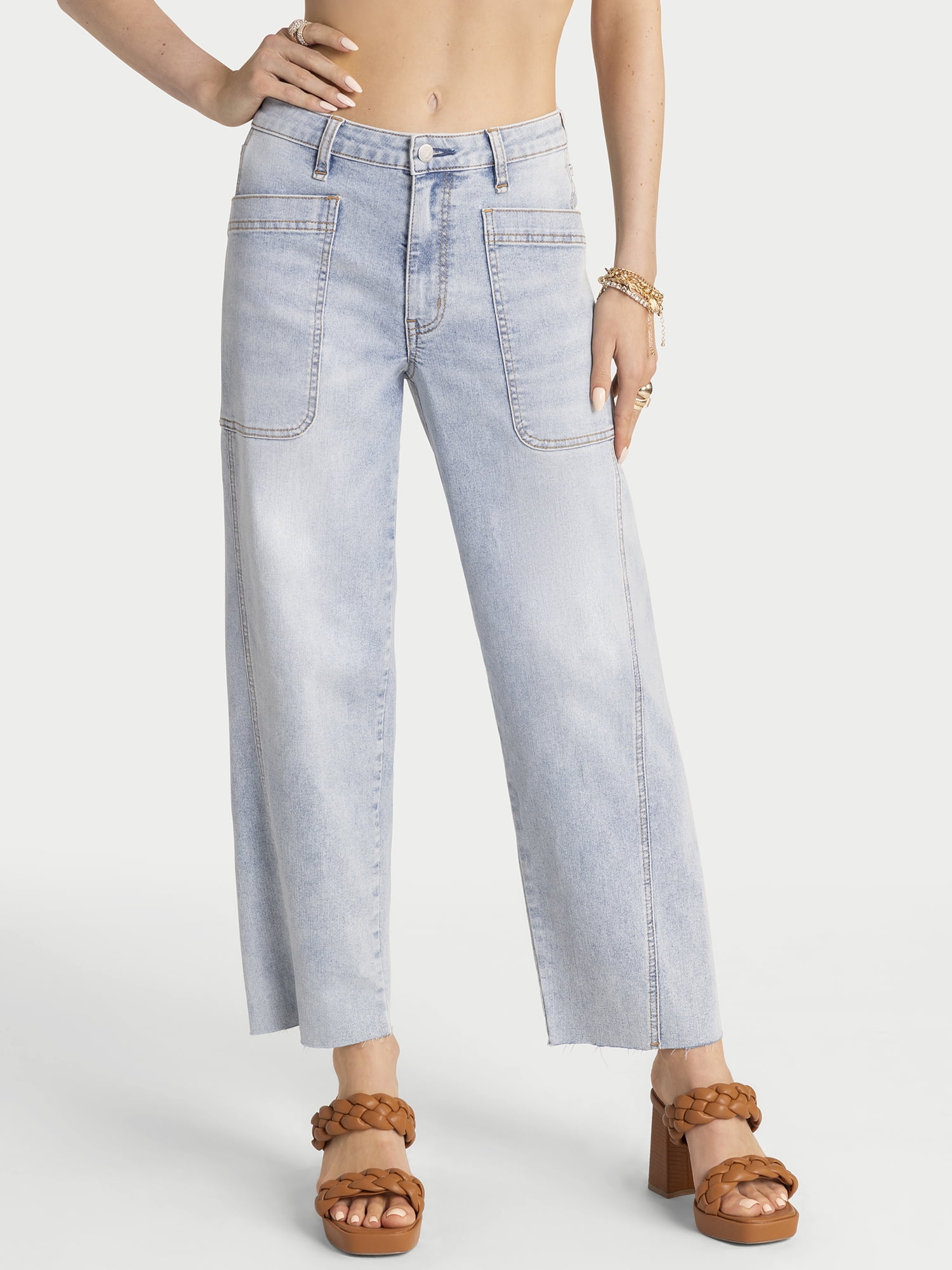 Jessica Simpson Women's Relaxed Barrel Leg Cargo Jeans, 28" Inseam ...