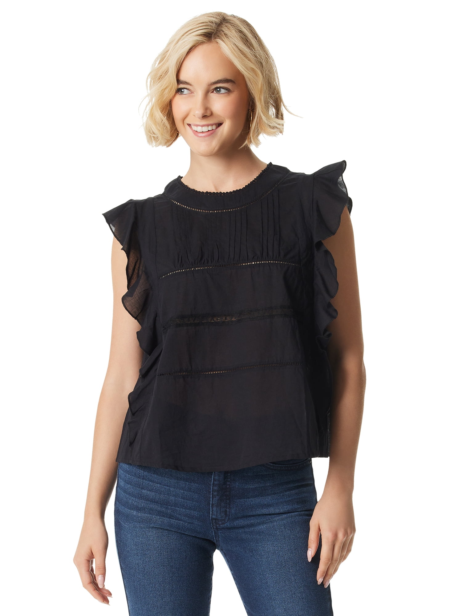 Jessica Simpson Women's and Women's Plus Size Ruby Flutter Woven Top - Walmart.com