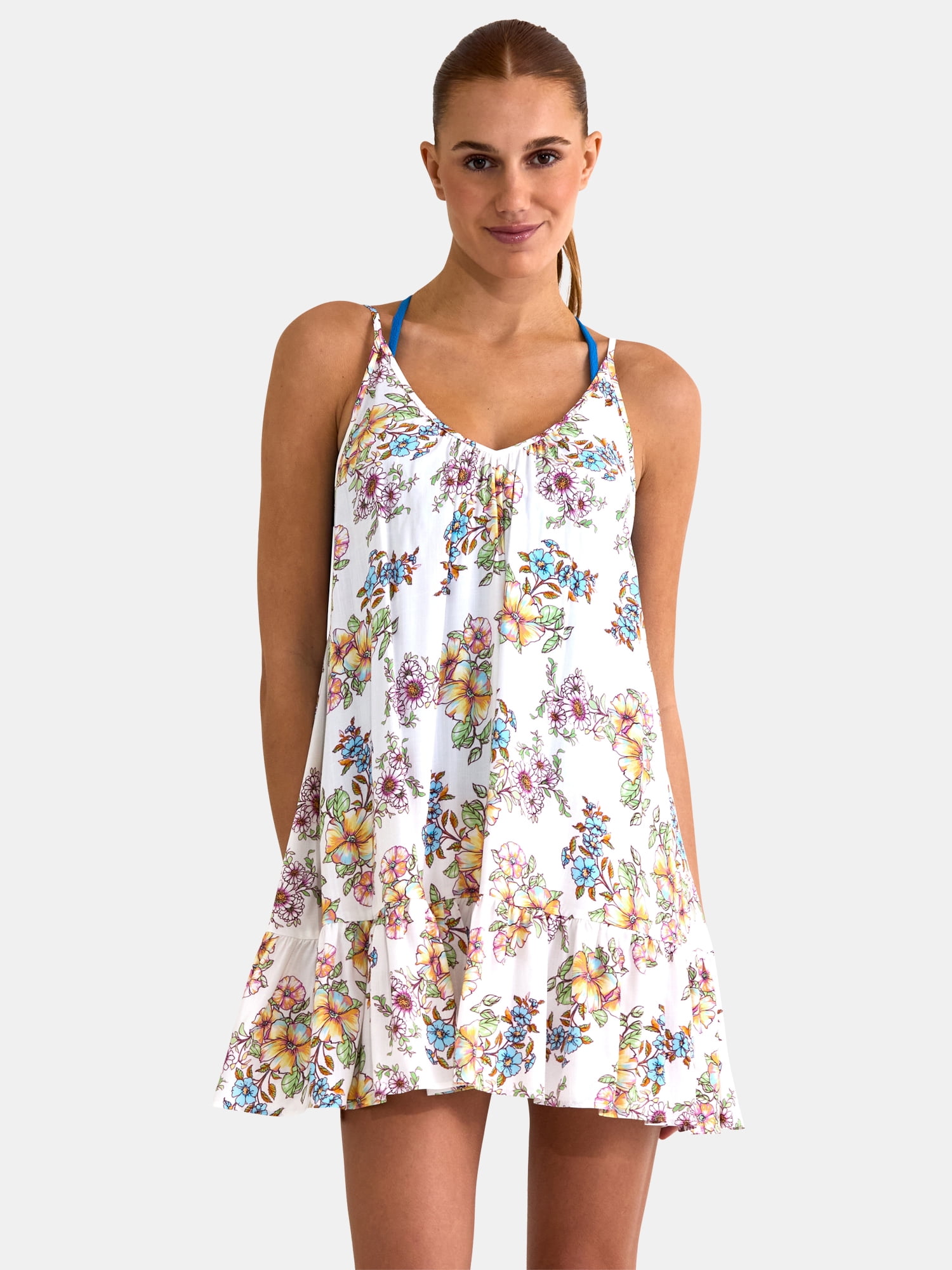 Jessica Simpson Women's Ruffle Swing Dress Coverup, XS-M, Adjustable ...