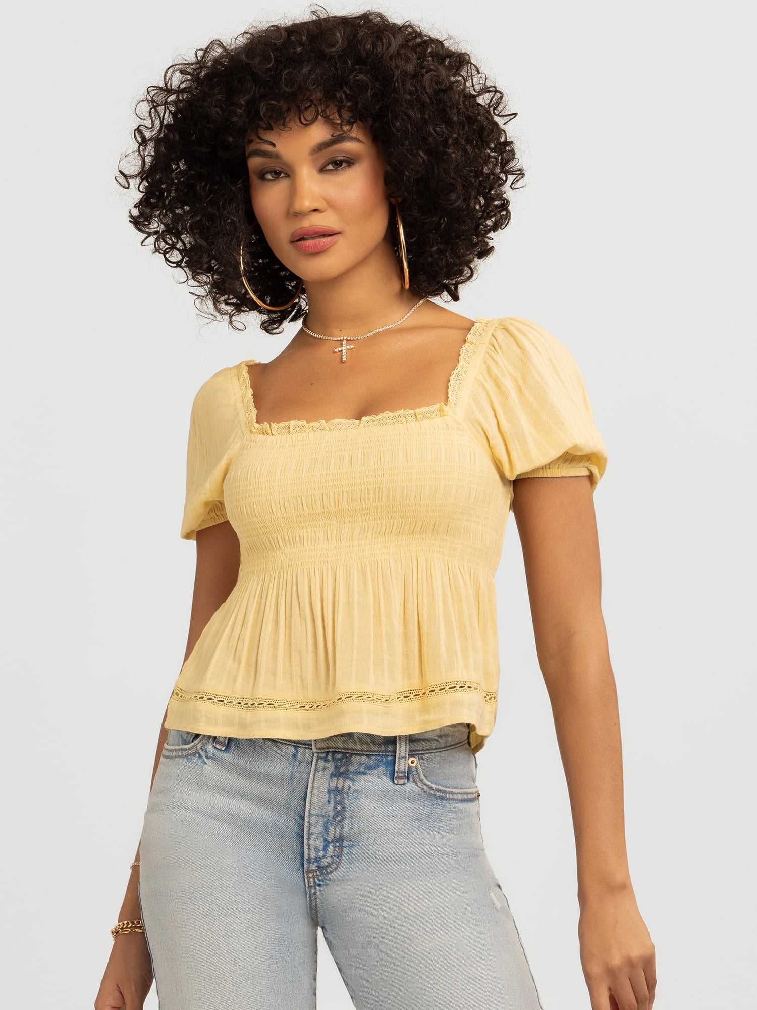 Jessica Simpson Women's and Women's Plus Waverly Cotton Smocked Blouse ...