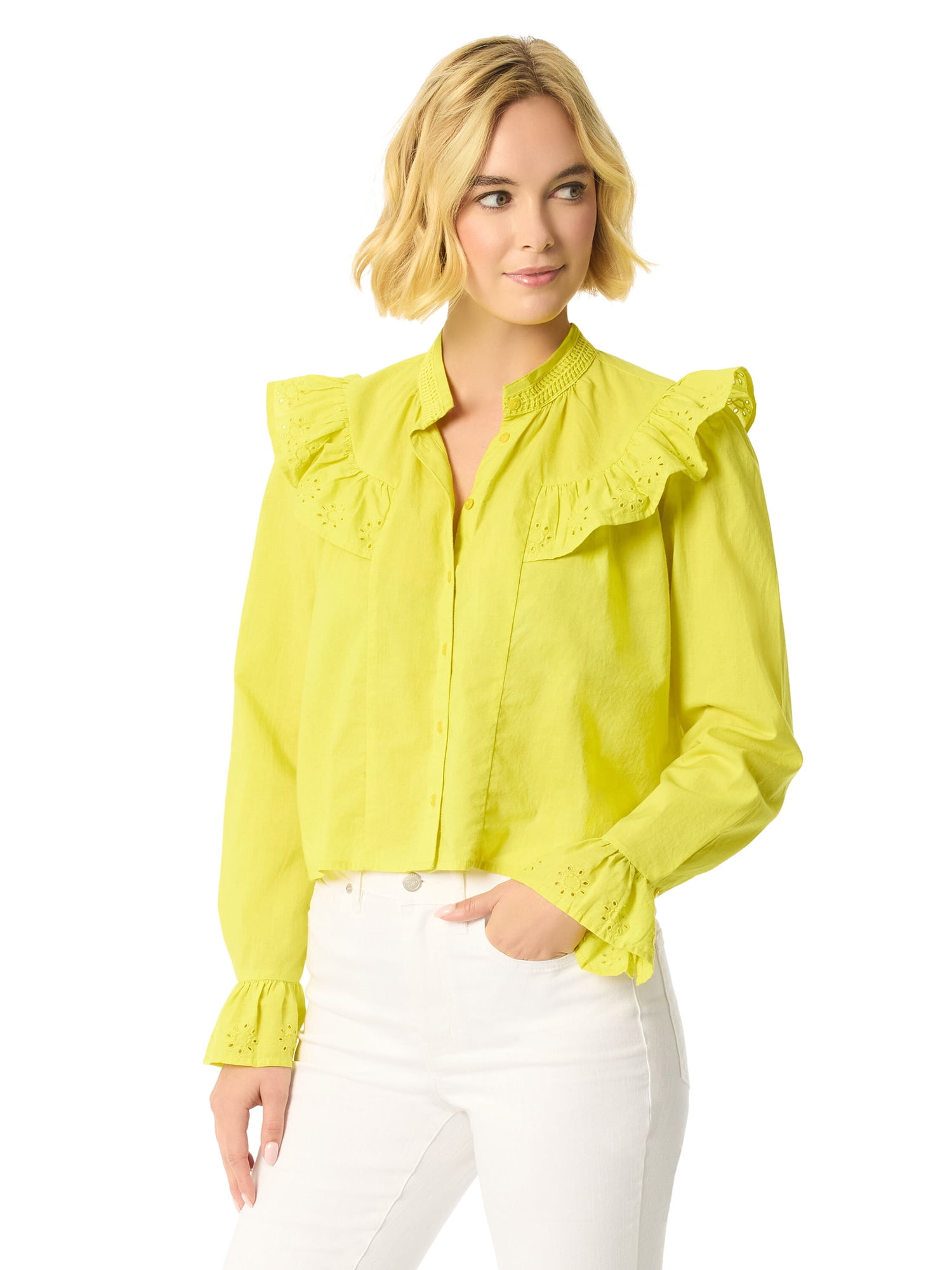 Jessica Simpson Women's and Women's Plus Arista Ruffle Long Sleeve ...