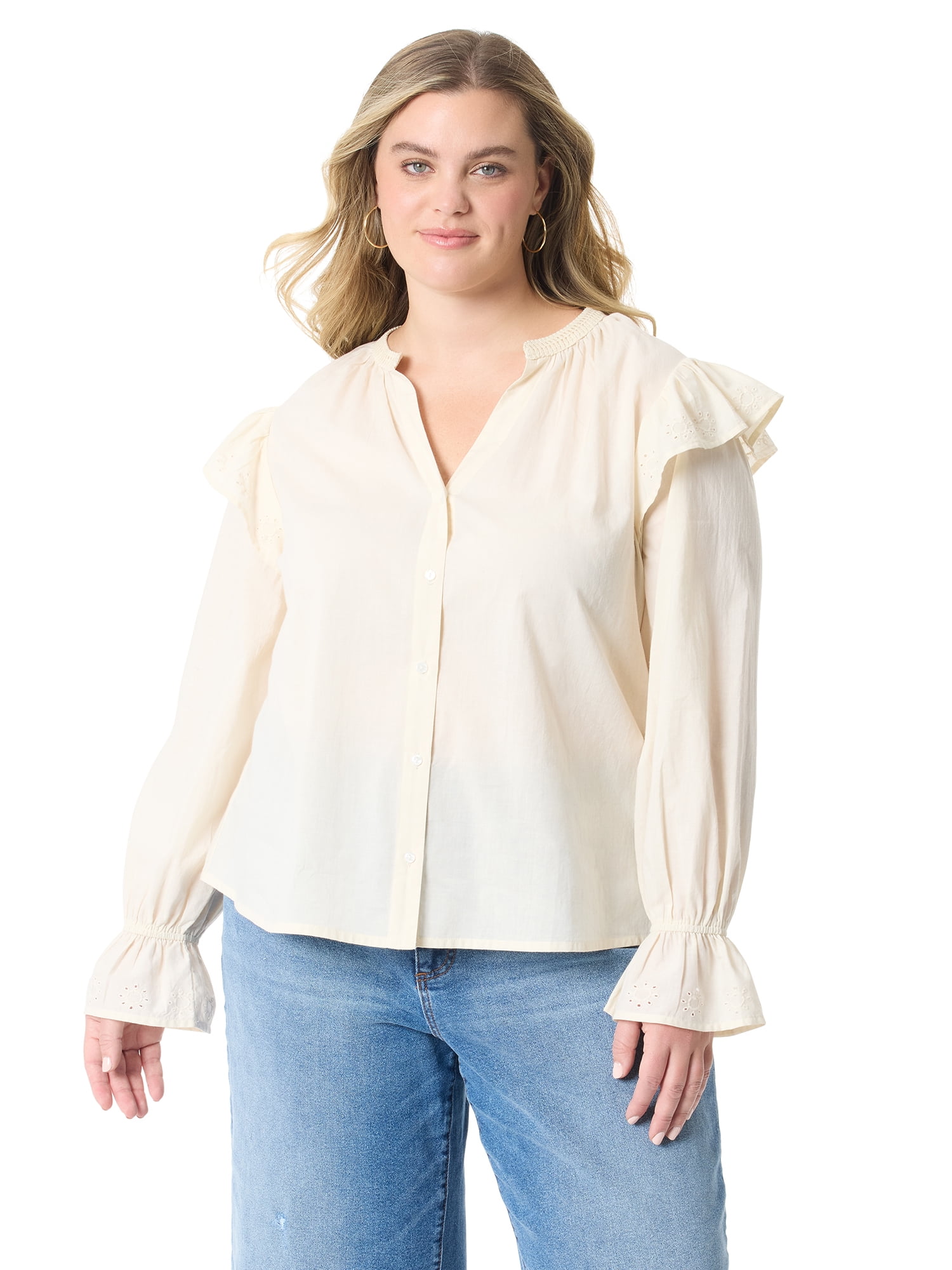 Jessica Simpson Women's and Women's Plus Arista Ruffle Long Sleeve ...