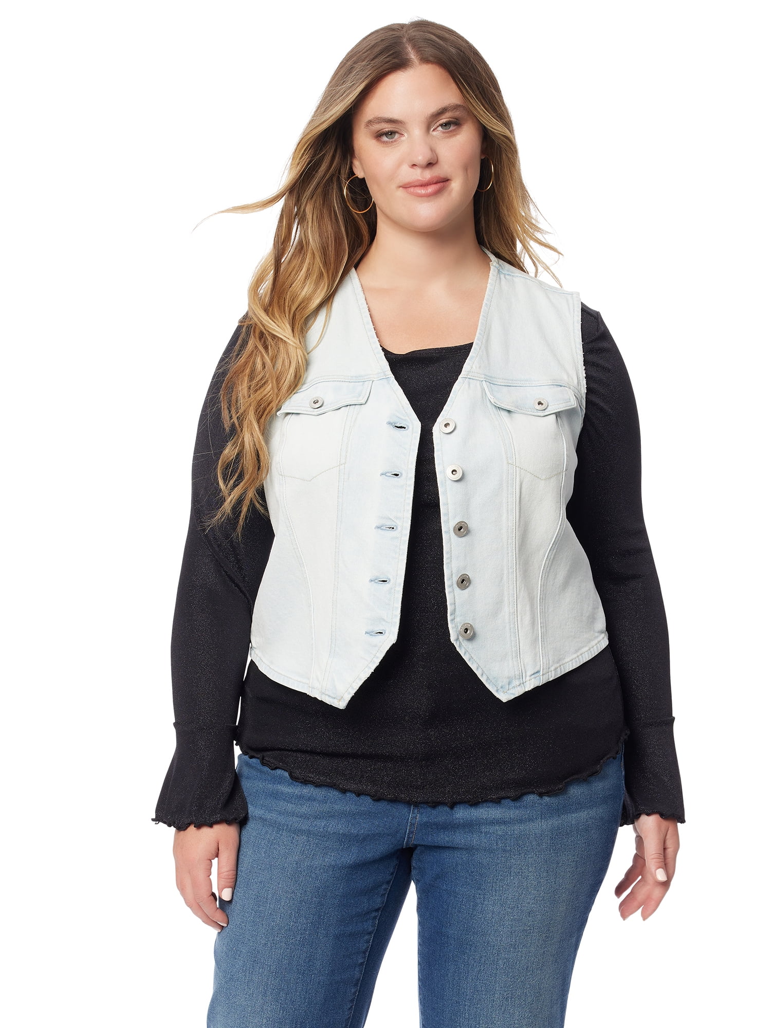 Jessica Simpson Women's Denim Vest Crop Sleeveless Button XS-4X ...