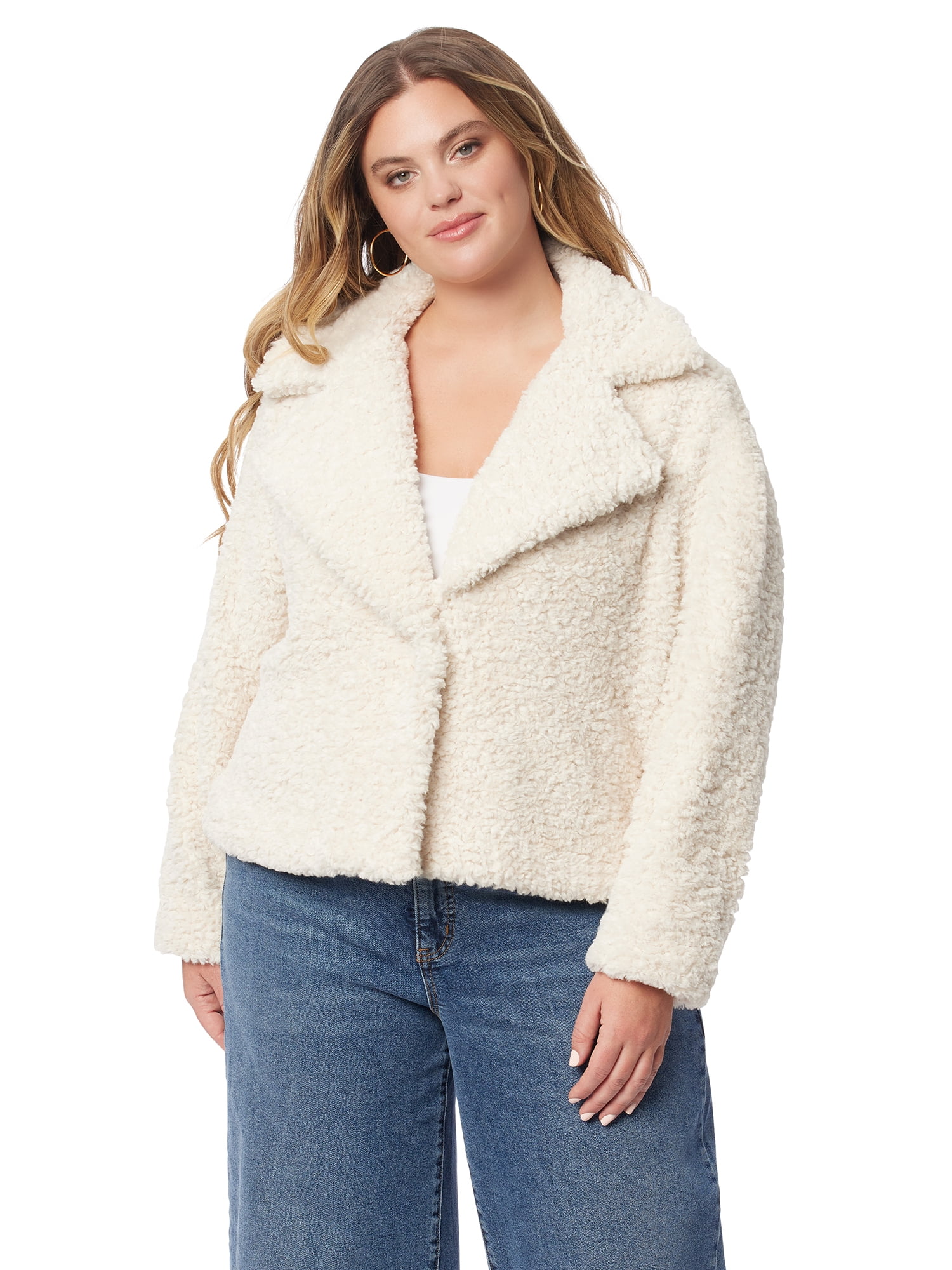 Jessica Simpson Women's and Women's Plus Size Faux Shearling Jacket ...
