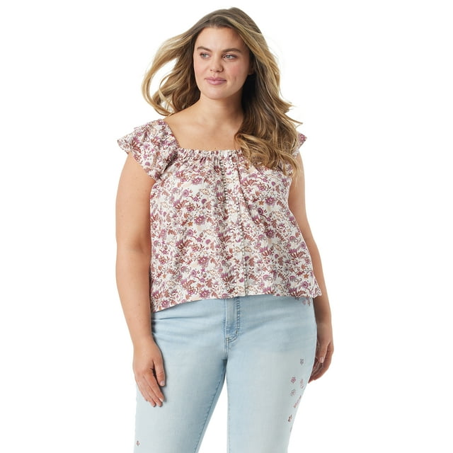 Jessica Simpson Women's and Women's Plus Flutter Sleeve Top - Walmart.com