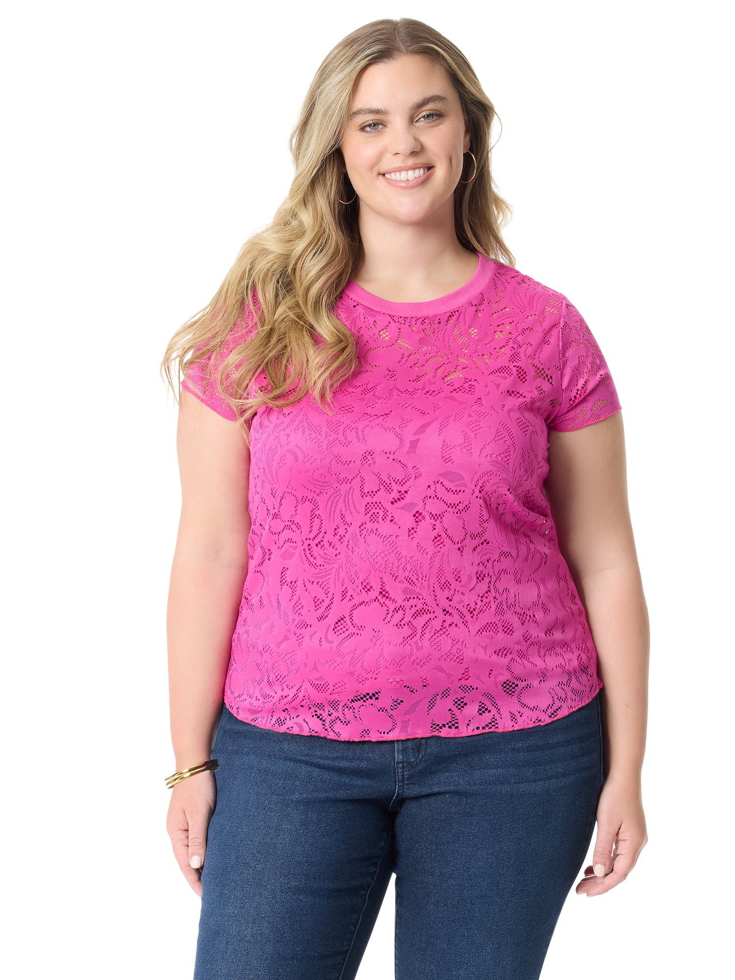 Jessica Simpson Indria Lace Tee - women's Plus Size - Walmart.com