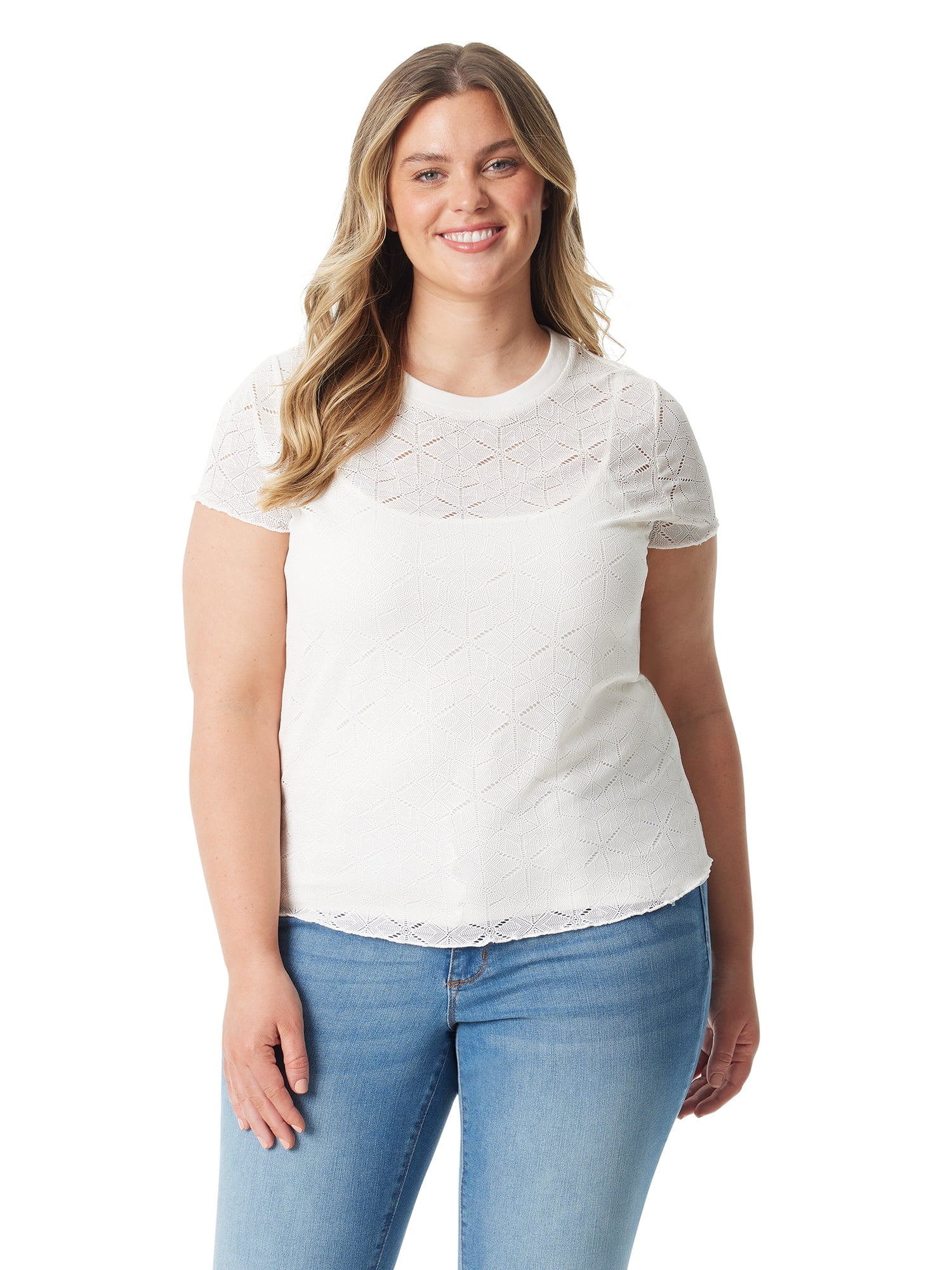Jessica Simpson Women's and Women's Plus Indria Lace Tee, Sizes XS-5X ...