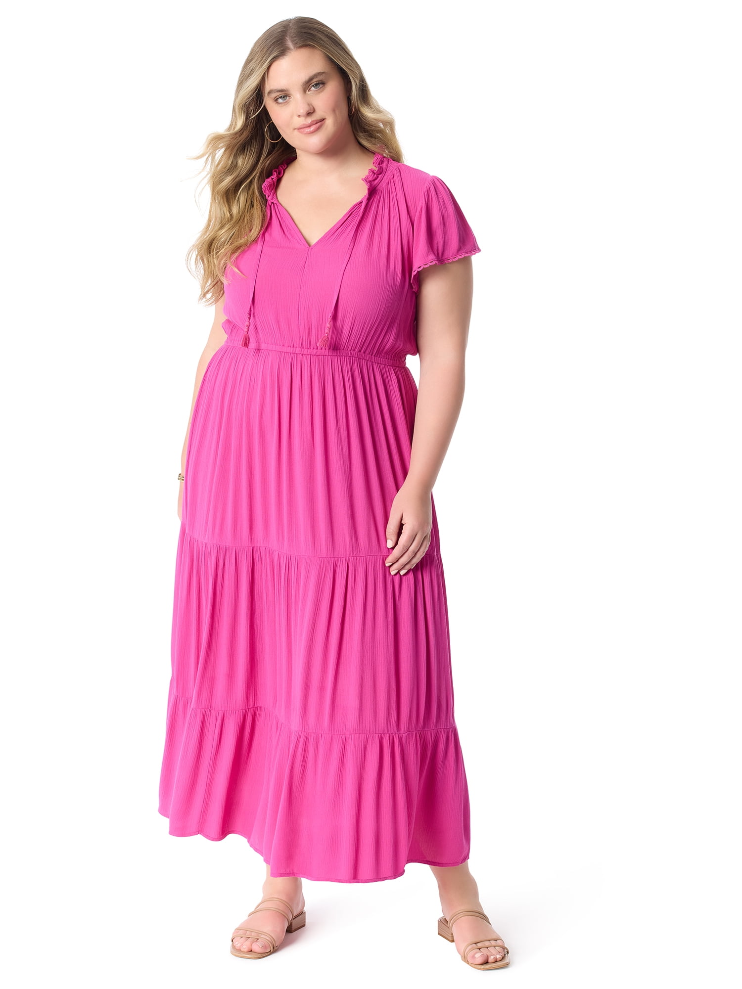 Jessica Simpson Lexie Maxi Dress - Sizes XS-5X V-Neck Short Sleeve ...