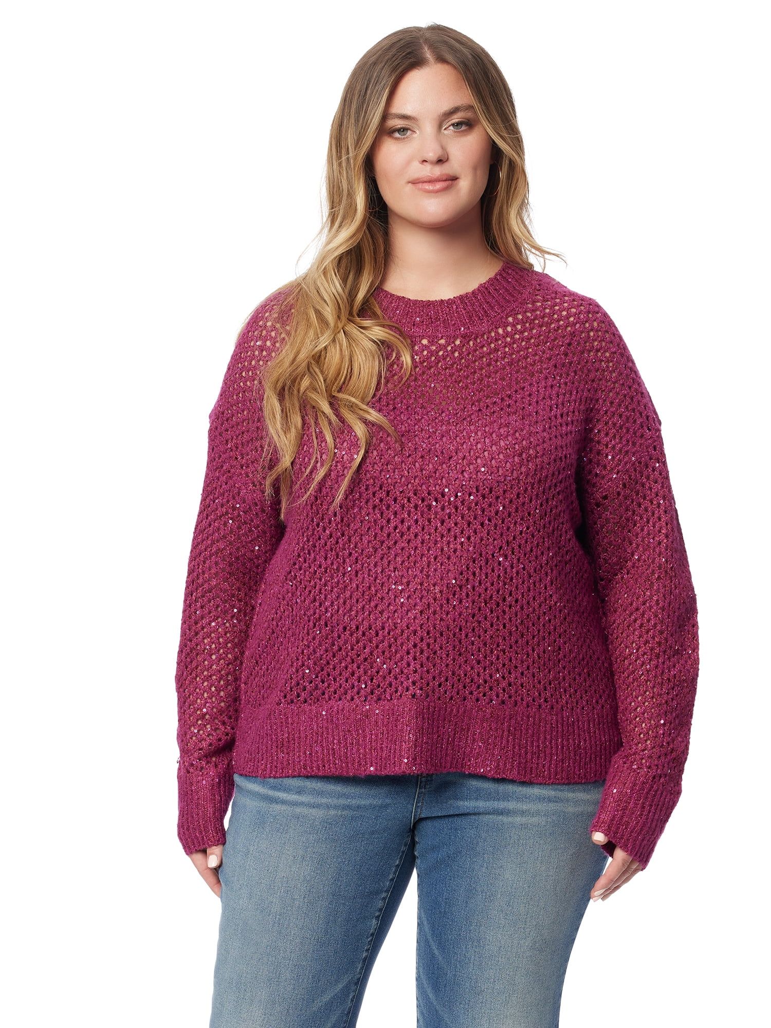 Jessica Simpson Women's and Women's Plus Mukami Open Knit Sweater ...