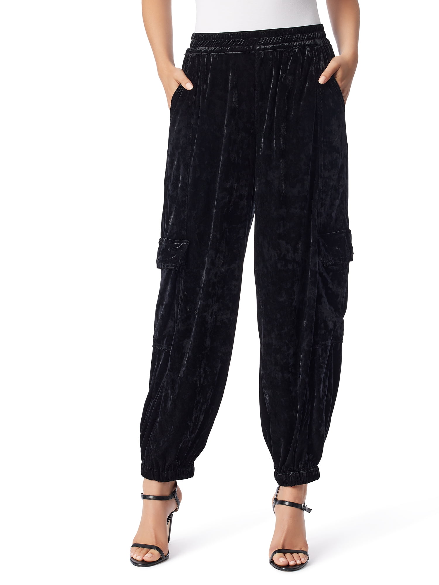 Jessica Simpson Women's Plus Crushed Velvet Cargo Pants, Wide Leg ...