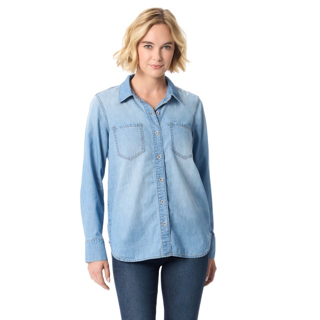 Jessica Simpson Women's and Women's Plus Tie Front Button Up Shirt ...