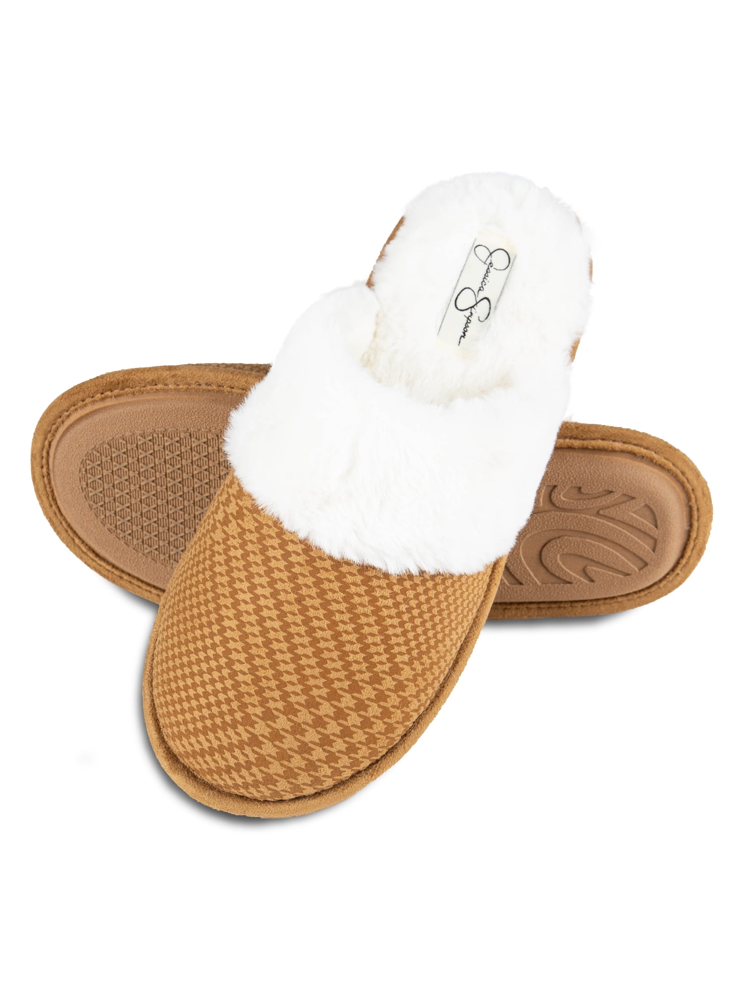 Jessica Simpson Womens Comfy Faux Fur Slip On Scuff House Slipper ...