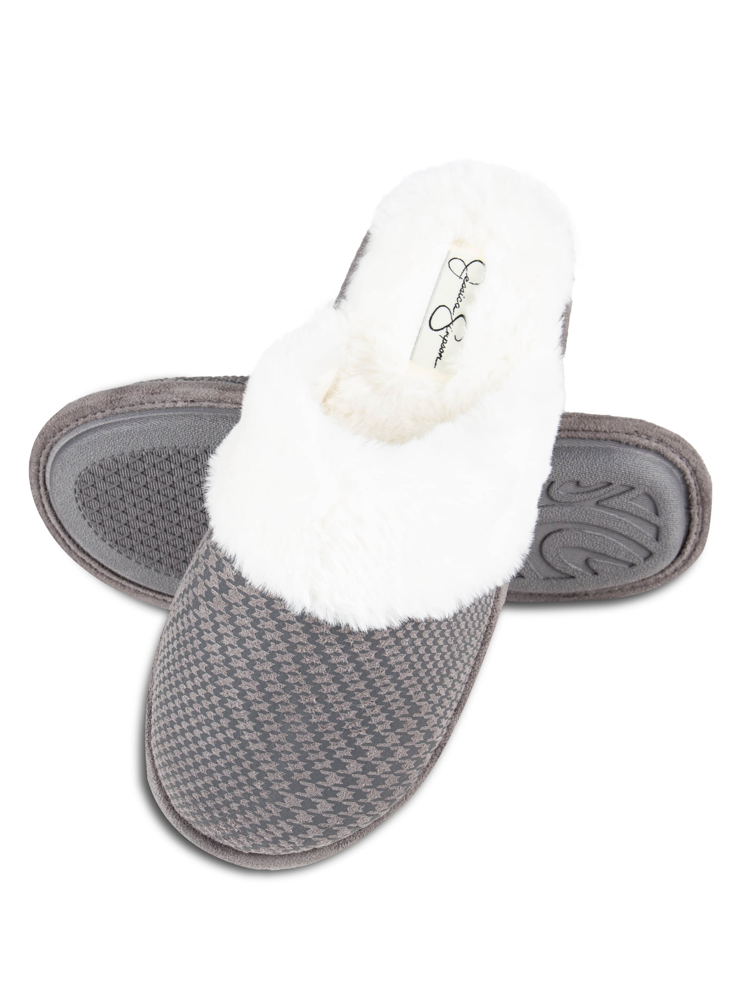 Jessica Simpson Womens Comfy Faux Fur Slip On Scuff House Slipper ...