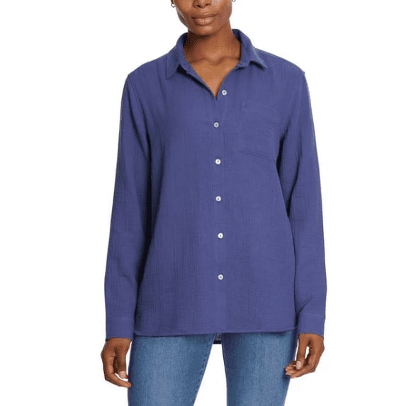 Jessica Simpson Womens' Gauze Button Front Shirt (Blue, Large ...