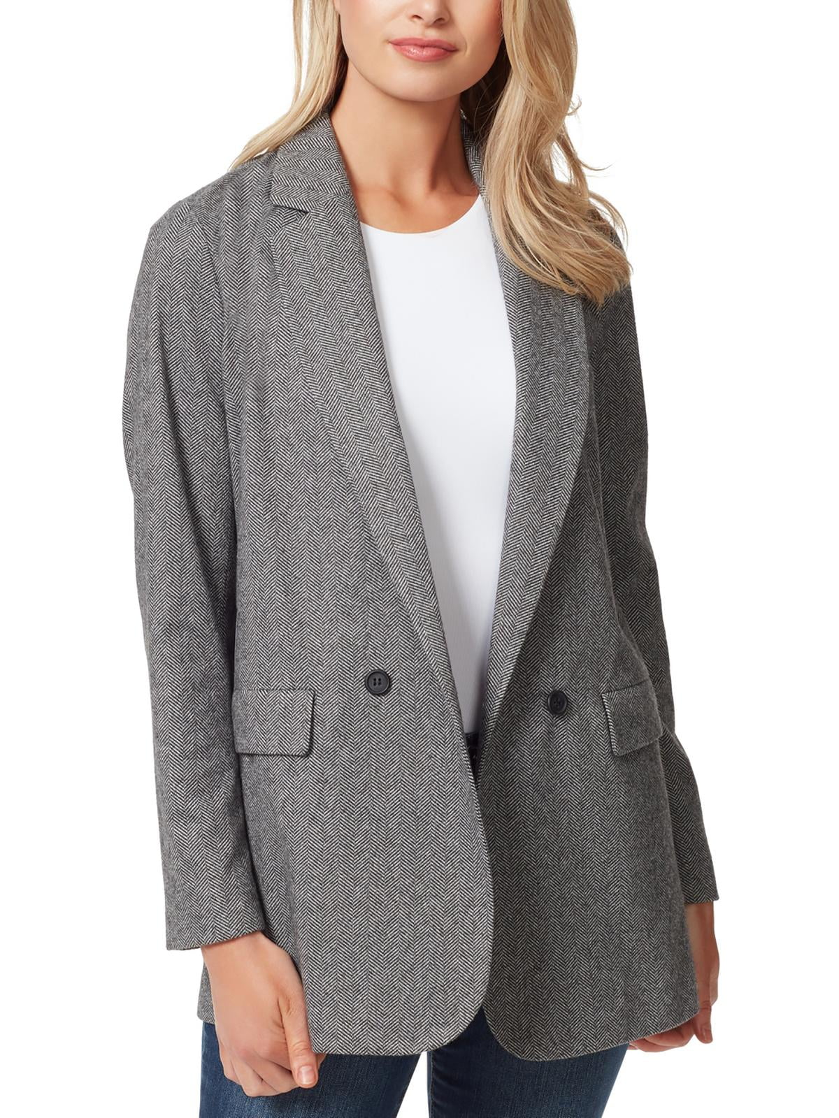Jessica Simpson Womens Herringbone Faux Pockets One-Button Blazer ...