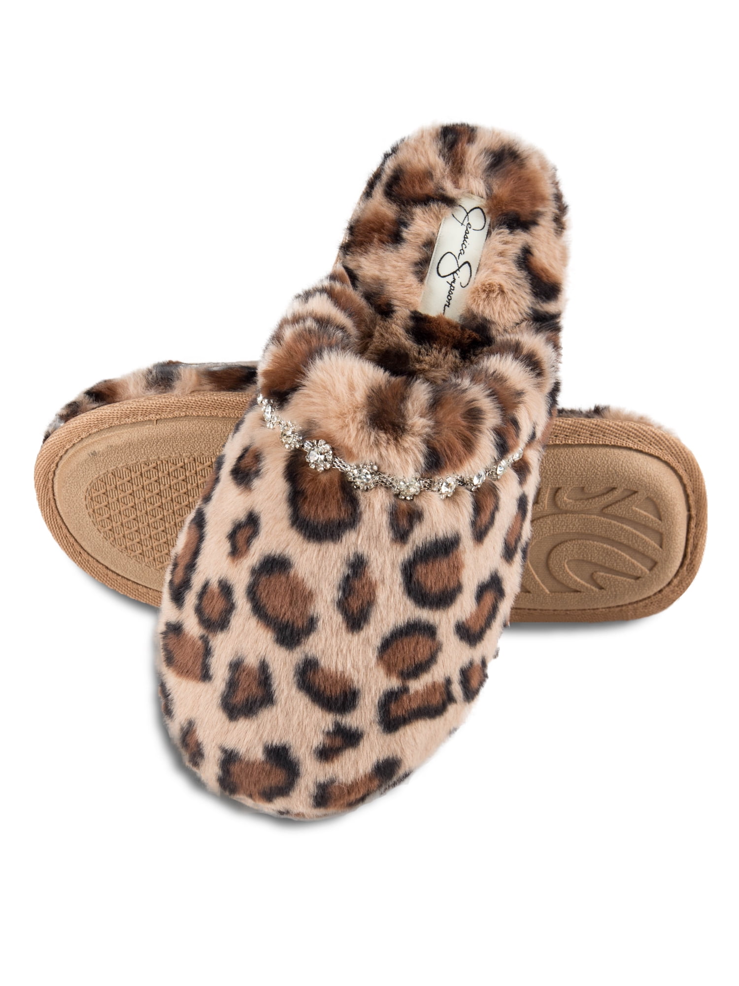 Jessica Simpson Womens Indoor/Outdoor Plush Bejeweled Slip-On Scuff ...